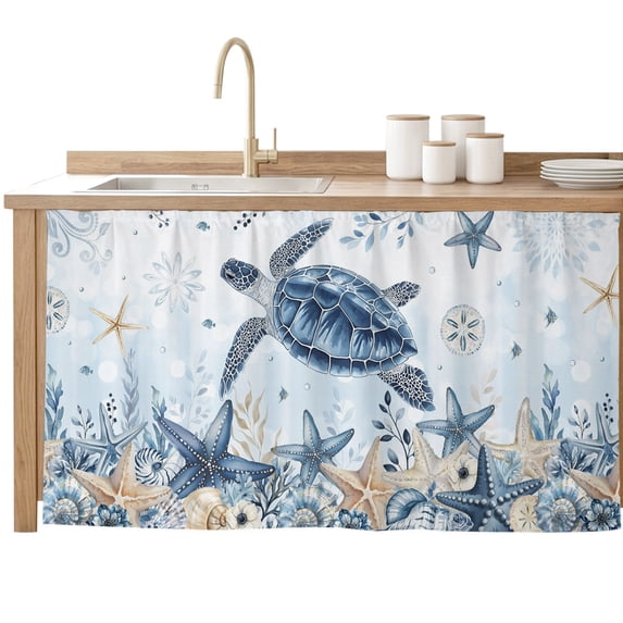 Cabinet Curtains for Shelves, Blue Turtle Coastal Under Sink Cabinet ...