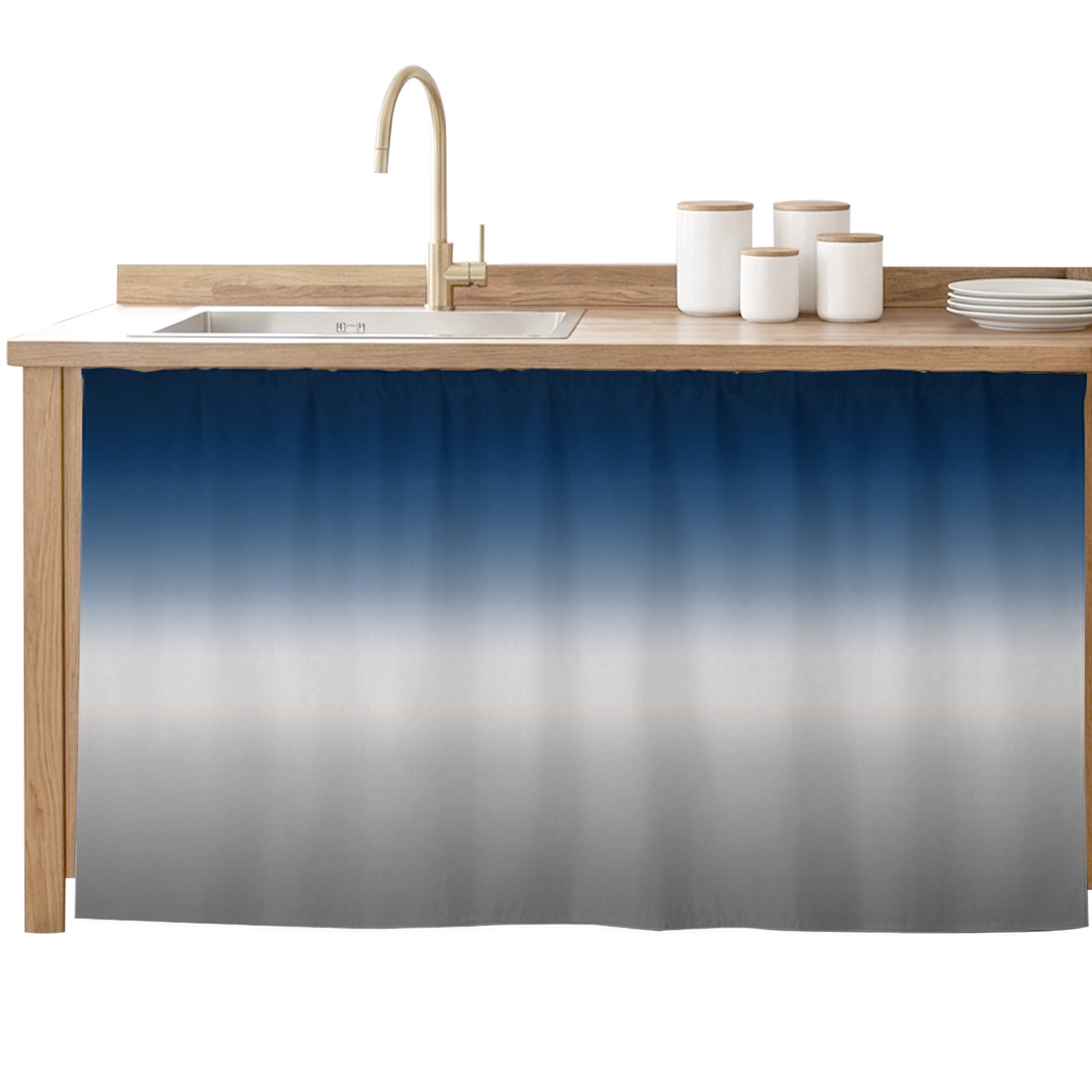 Cabinet Curtains for Shelves, Navy Blue Gray Ombre Under Sink Cabinet ...