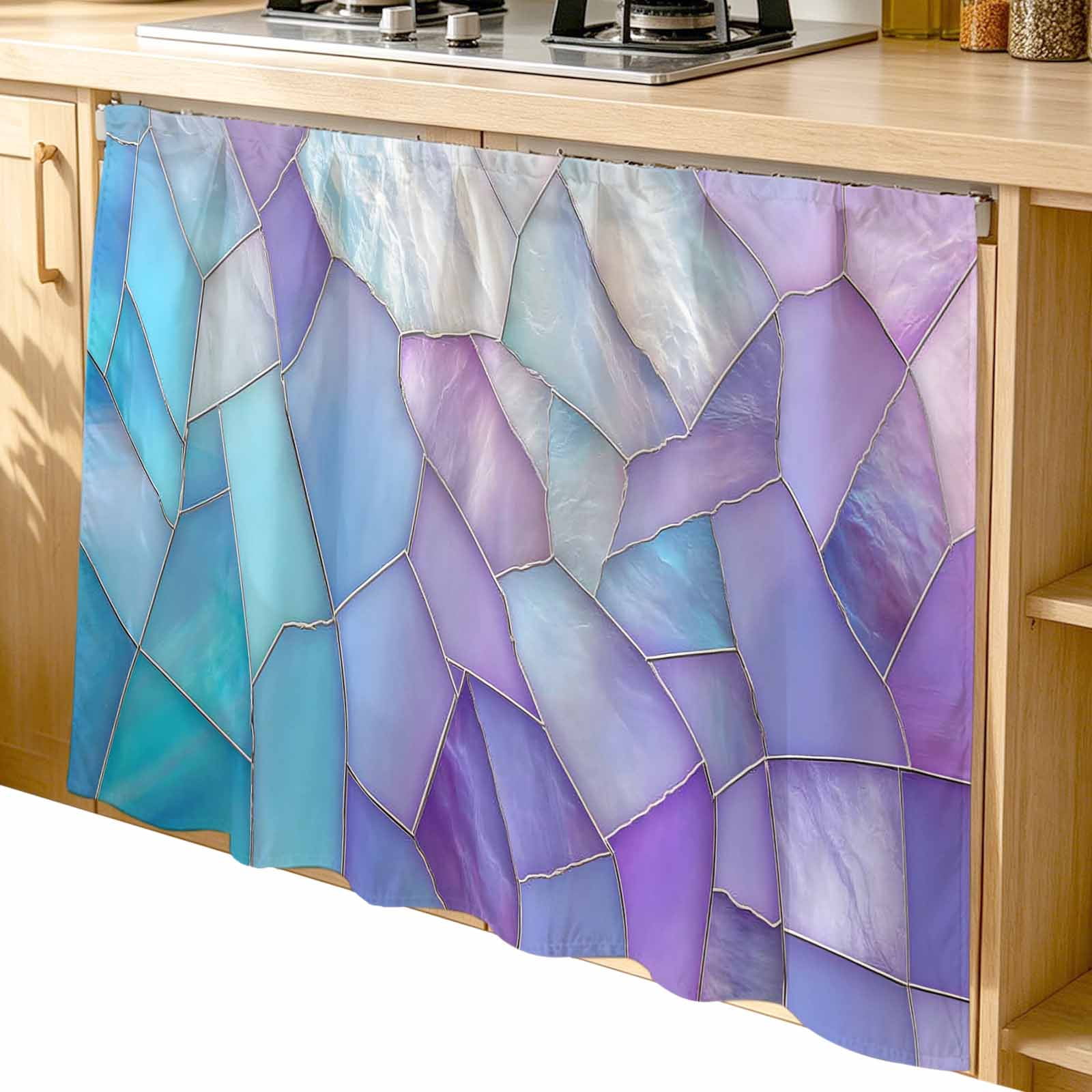 Cabinet Curtains for Shelves, Purple Blue Marble Under Sink Cabinet ...