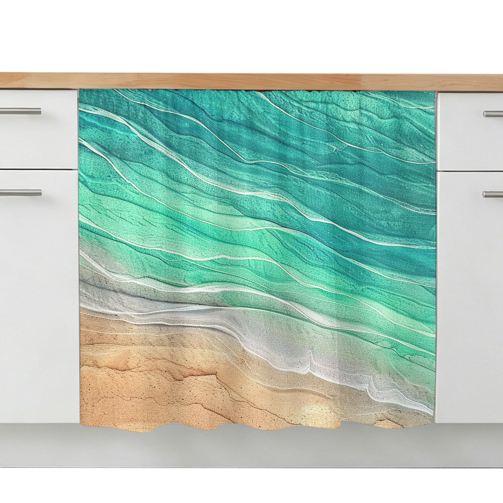 Cabinet Curtains for Shelves, Teal Ombre Coastal Under Sink Cabinet ...