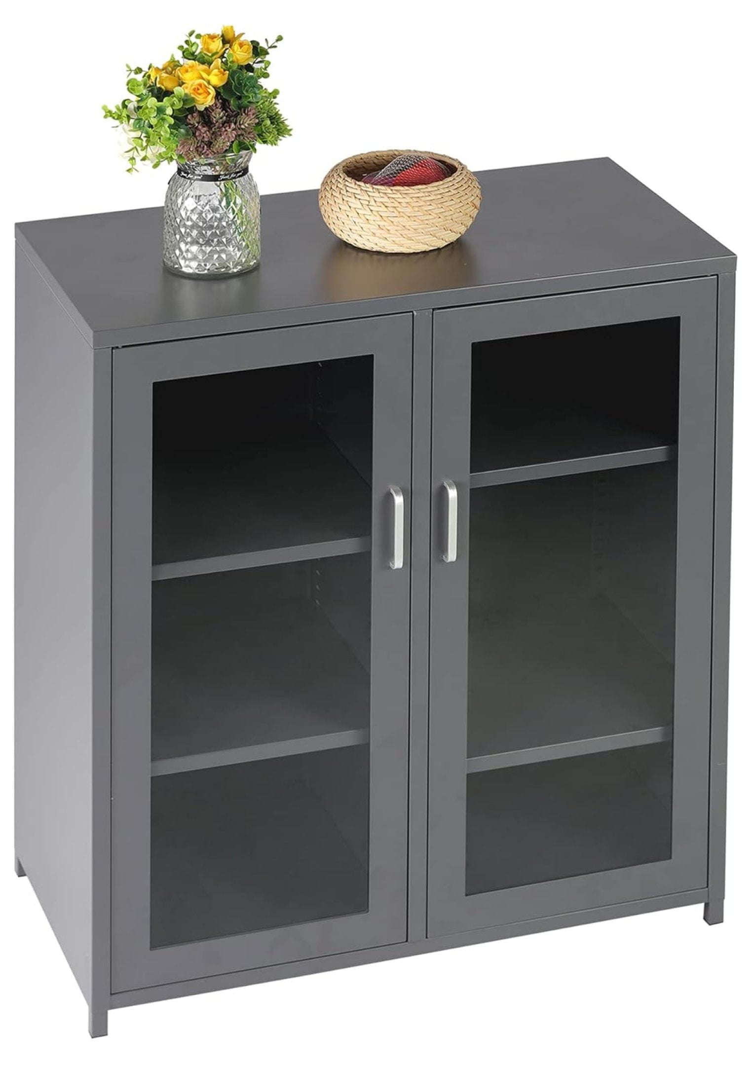 Cabinet Display Kitchen Storage, Gray, 4 Adjustable Shelves, 35.5x31 ...