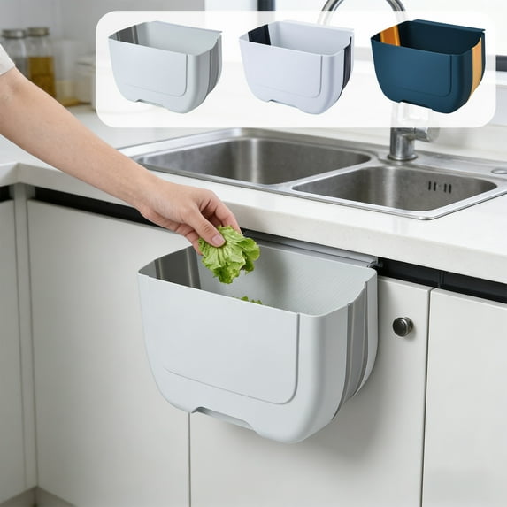 Cabinet Door Mounted Kitchen Trash Can - Wall-Mounted Foldable Hanging ...