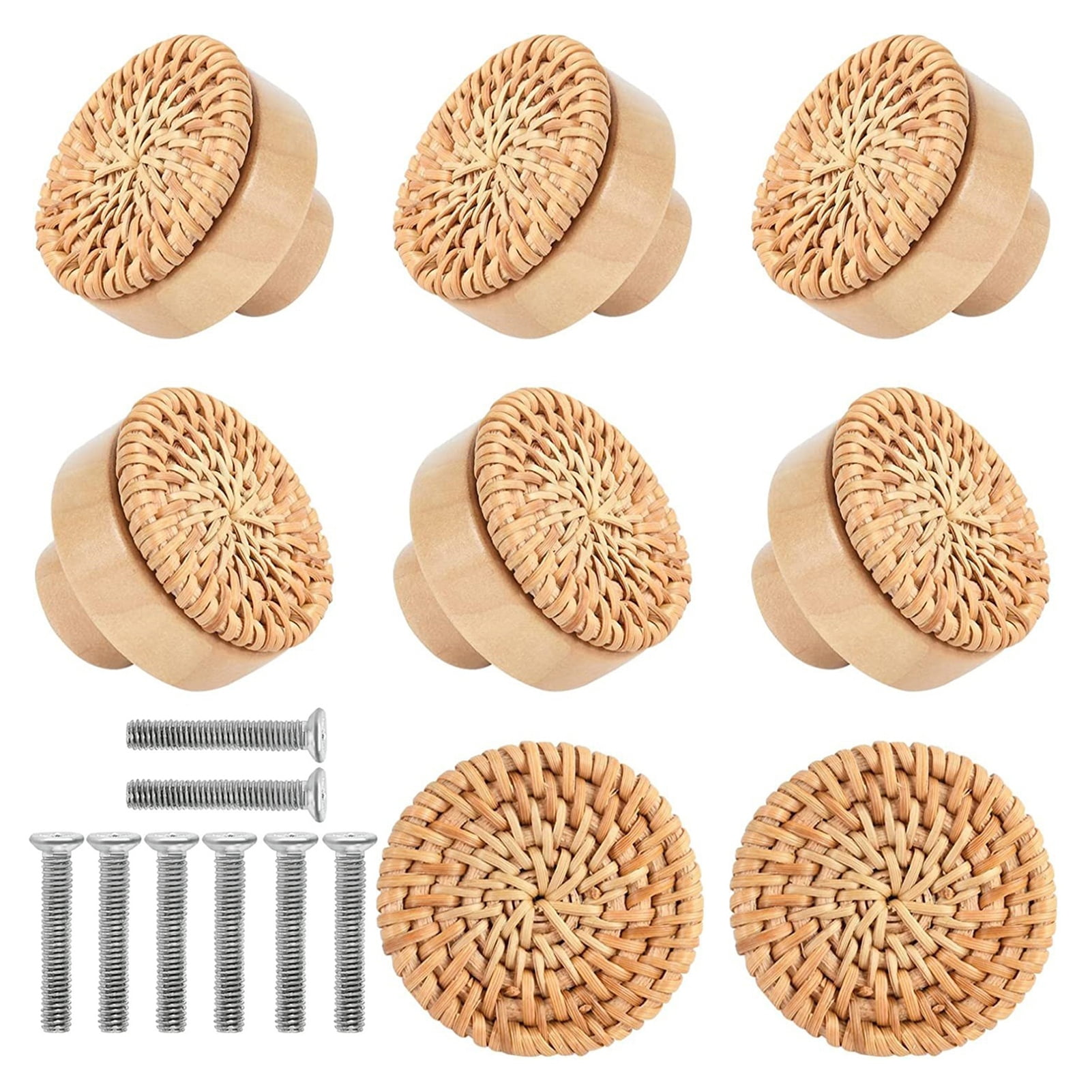 Cabinet Door Rattan Handles Bohemian Rattan Wooden Handles Set of 8 ...