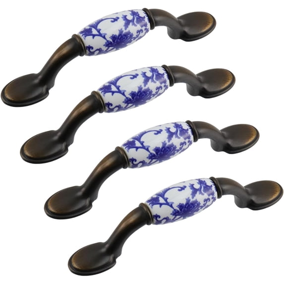 Cabinet Handles 3 Inch Blue White Porcelain Ceramic Drawer Pulls T Bar ...