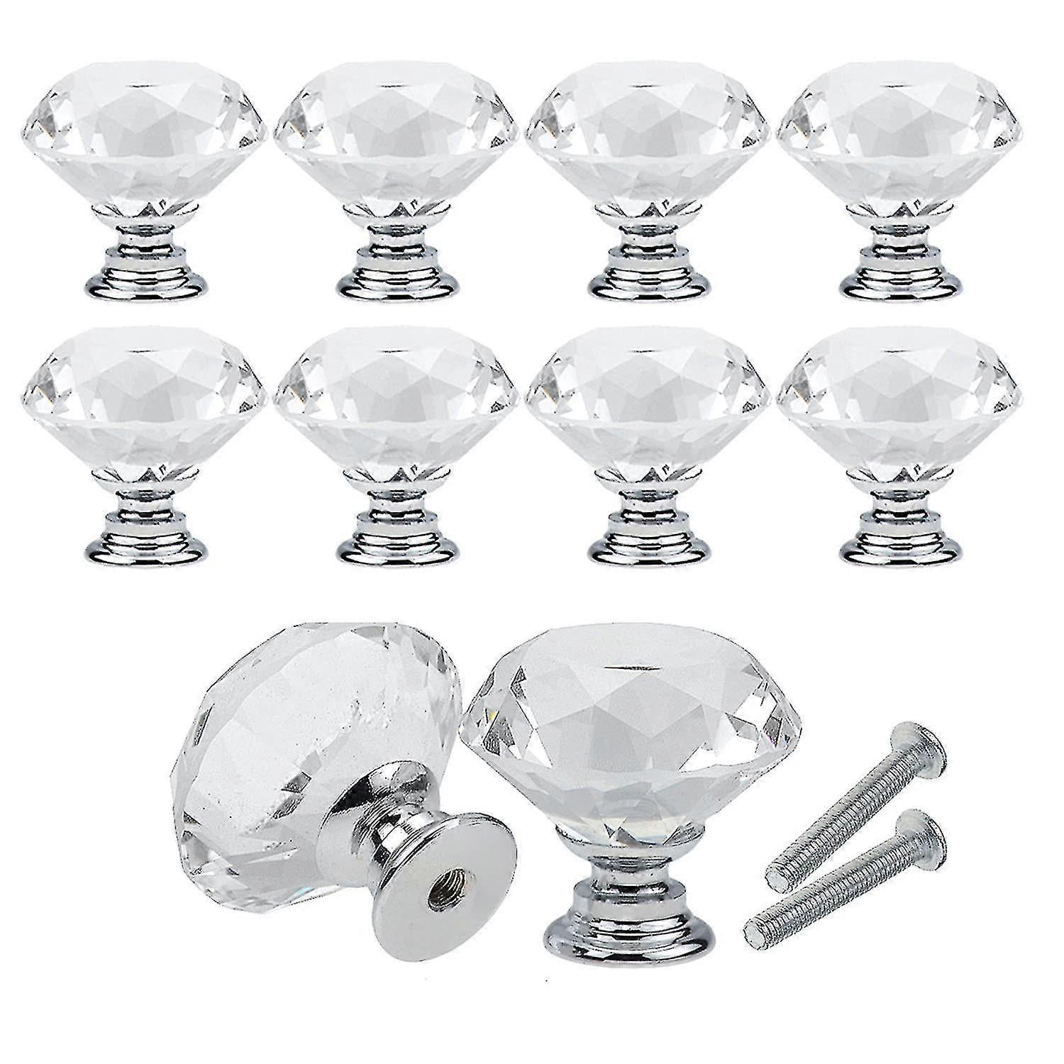 Cabinet Knobs, 10 Pcs 30mm Diamond Clear Crystal Drawer Knobs Pulls ...