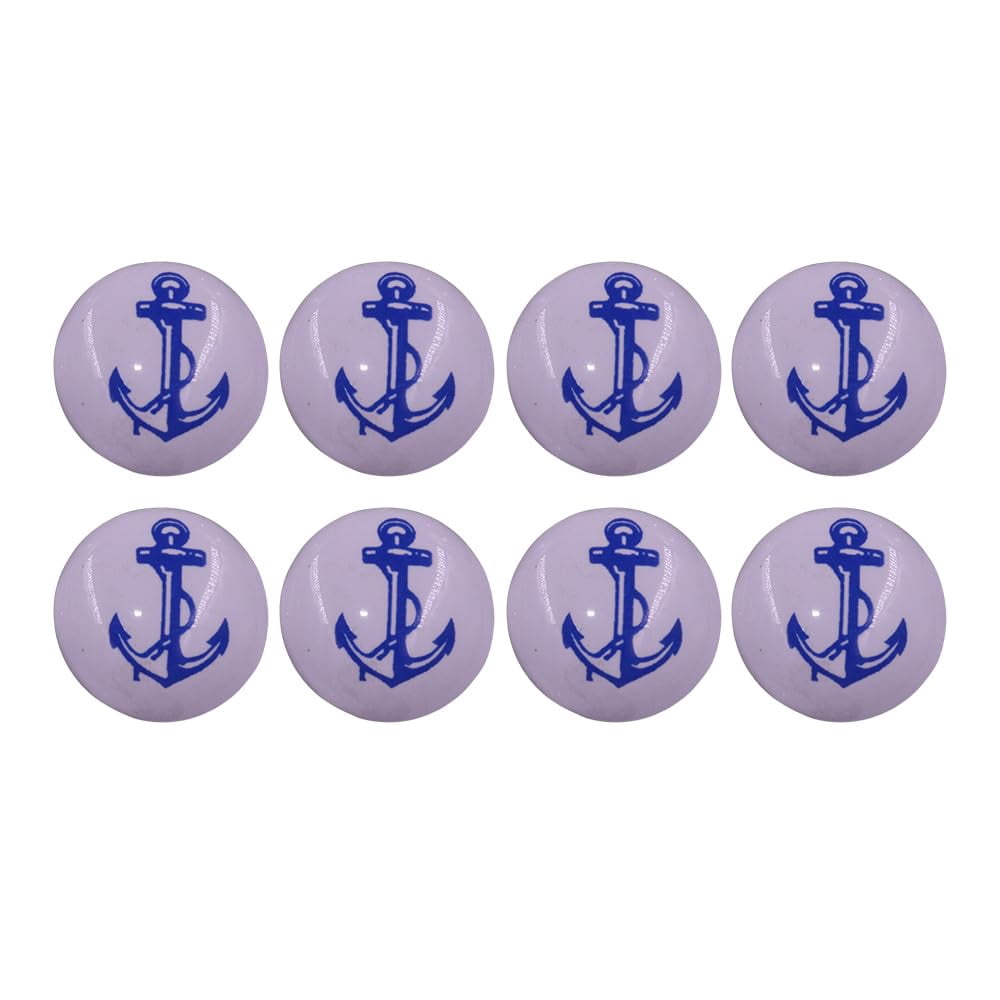 Cabinet Knobs, Blue Anchor On White Ceramic Cabinet Knobs, Set Of 8 ...