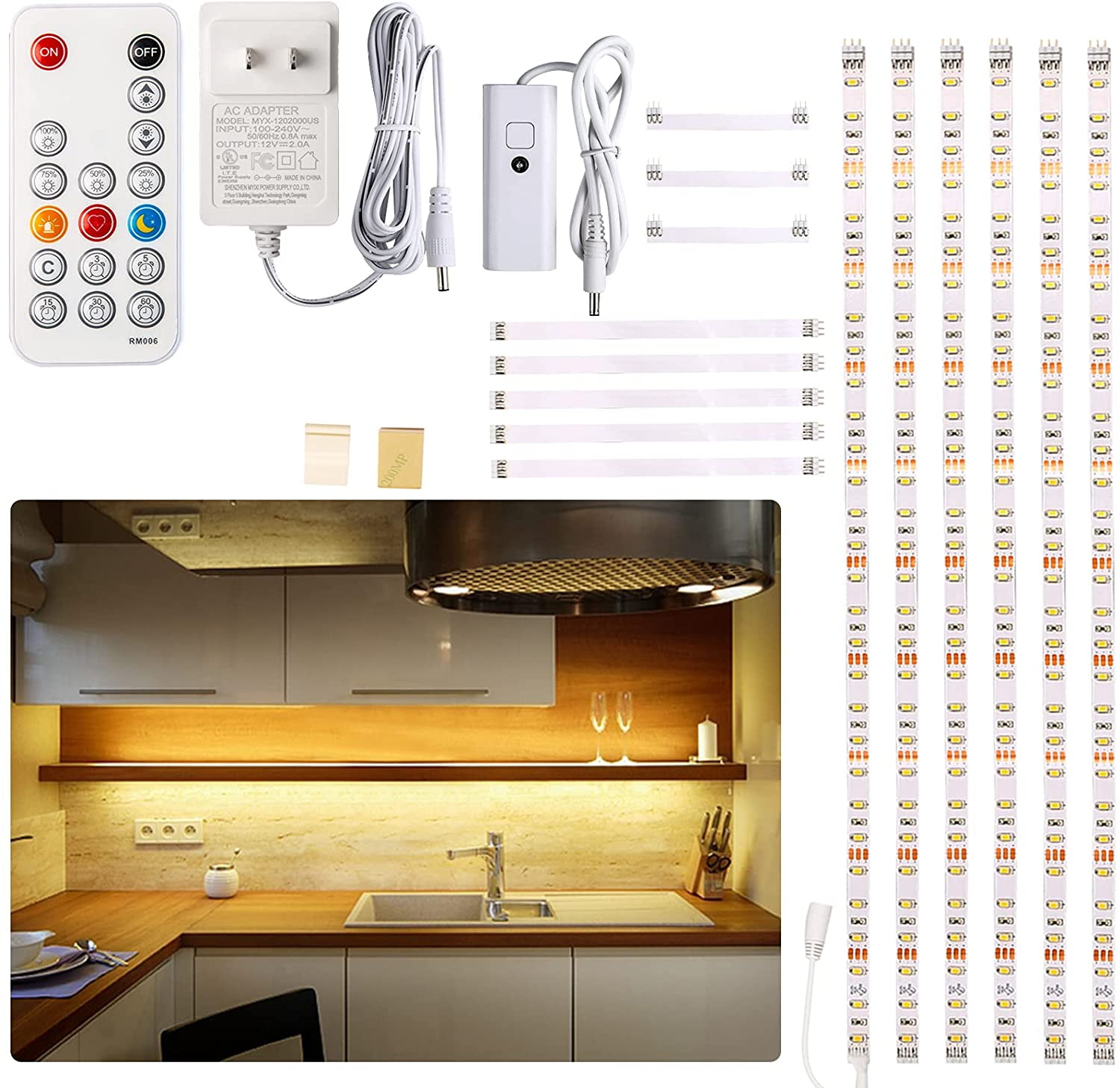 Under Cabinet LED Lighting Kit, 6 PCS Dimmable LED Strip Lights with ...