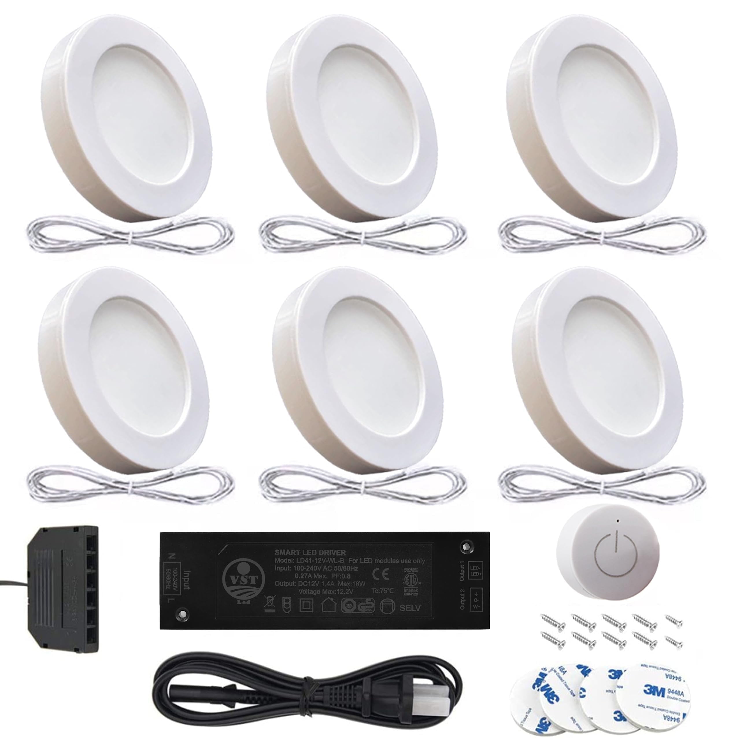 VST Under-Cabinet LED Lights, 2W (12W Total, 60W Equivalent), Wireless ...