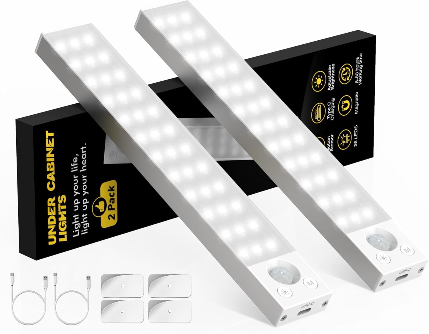 Under Cabinet Lighting 1800mAh Long Battery Life,2 Pack Dimma Motion ...