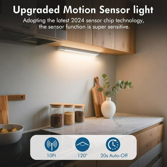 Under Cabinet Lighting 1800mAh Long Battery Life,2 Pack Dimmable Motion ...