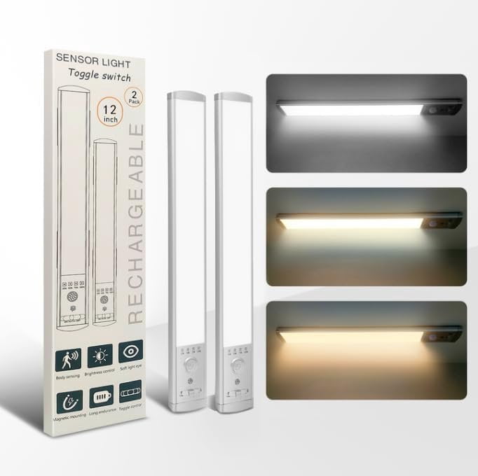 Under Cabinet Lighting, 2Pack Motion Sensor Light Indoor with 3 Color ...