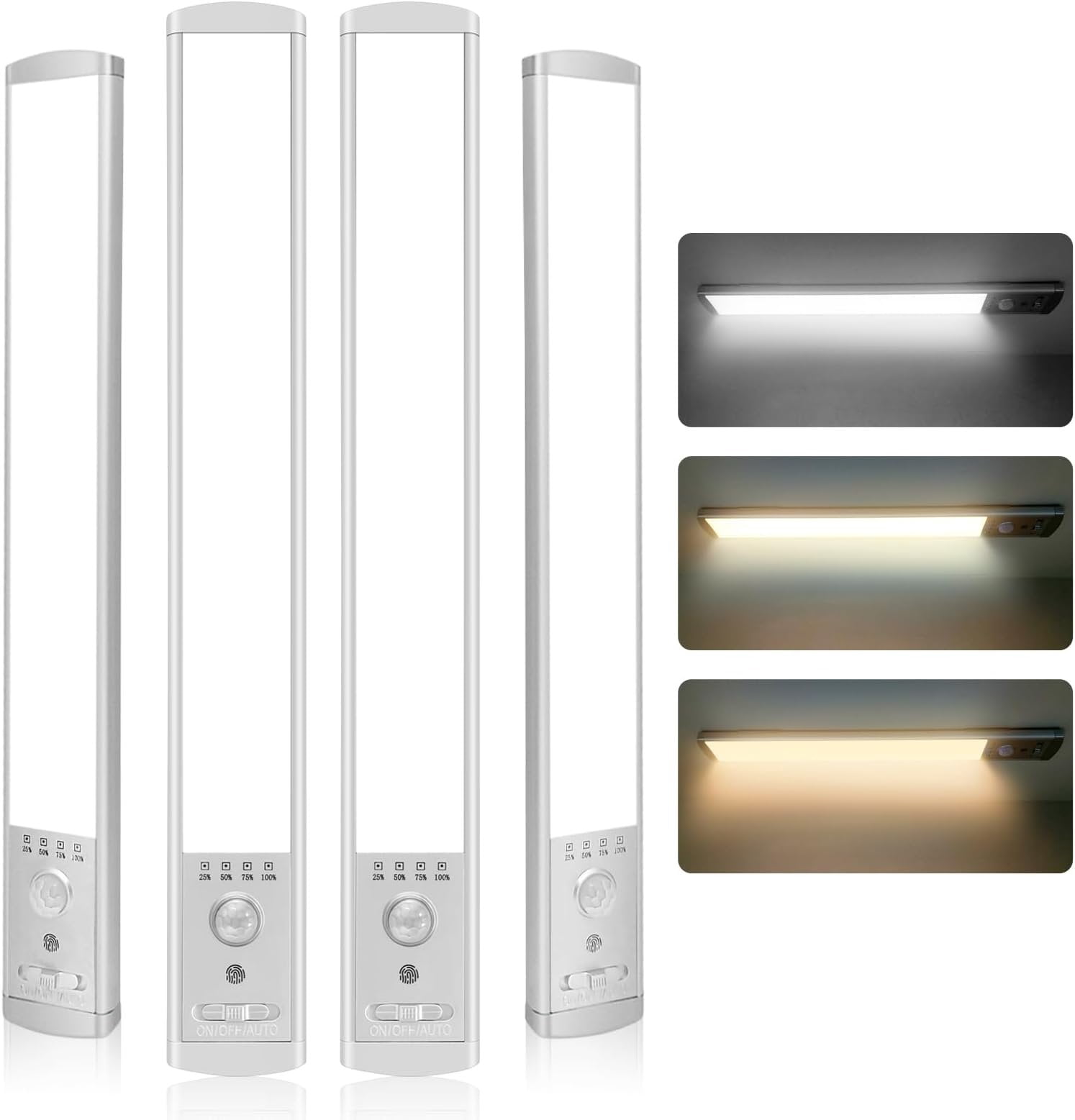 Under Cabinet Lighting, 4Pack Motion Sensor Light Indoor with 3 Color ...