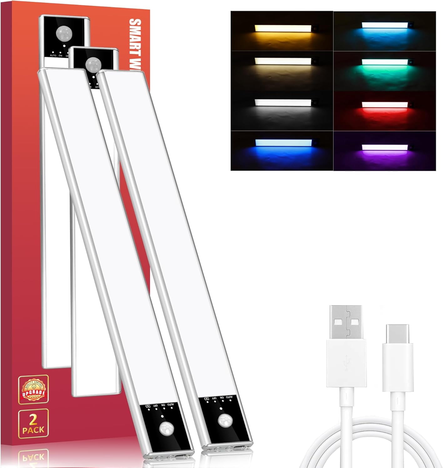 Under Cabinet Lighting, RGBWW LED Rechargeable Battery Operated Motion ...