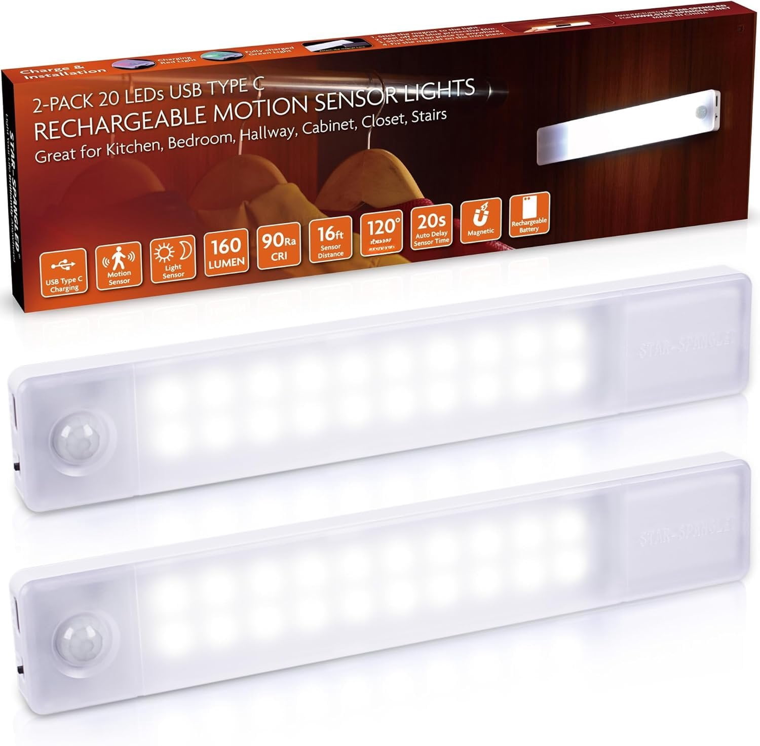 Under Cabinet Lighting Rechargeable, 8 inch Motion Sensor Lights Indoor ...