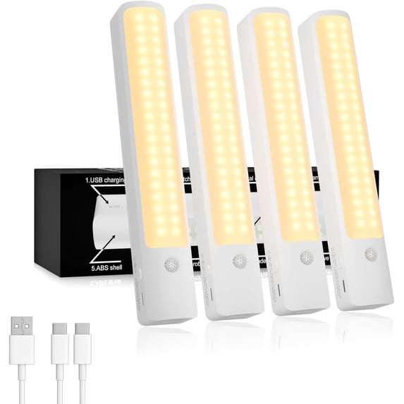 Under Cabinet Lighting Wireless, 4 Pack Magnetic Rechargeable Motion ...