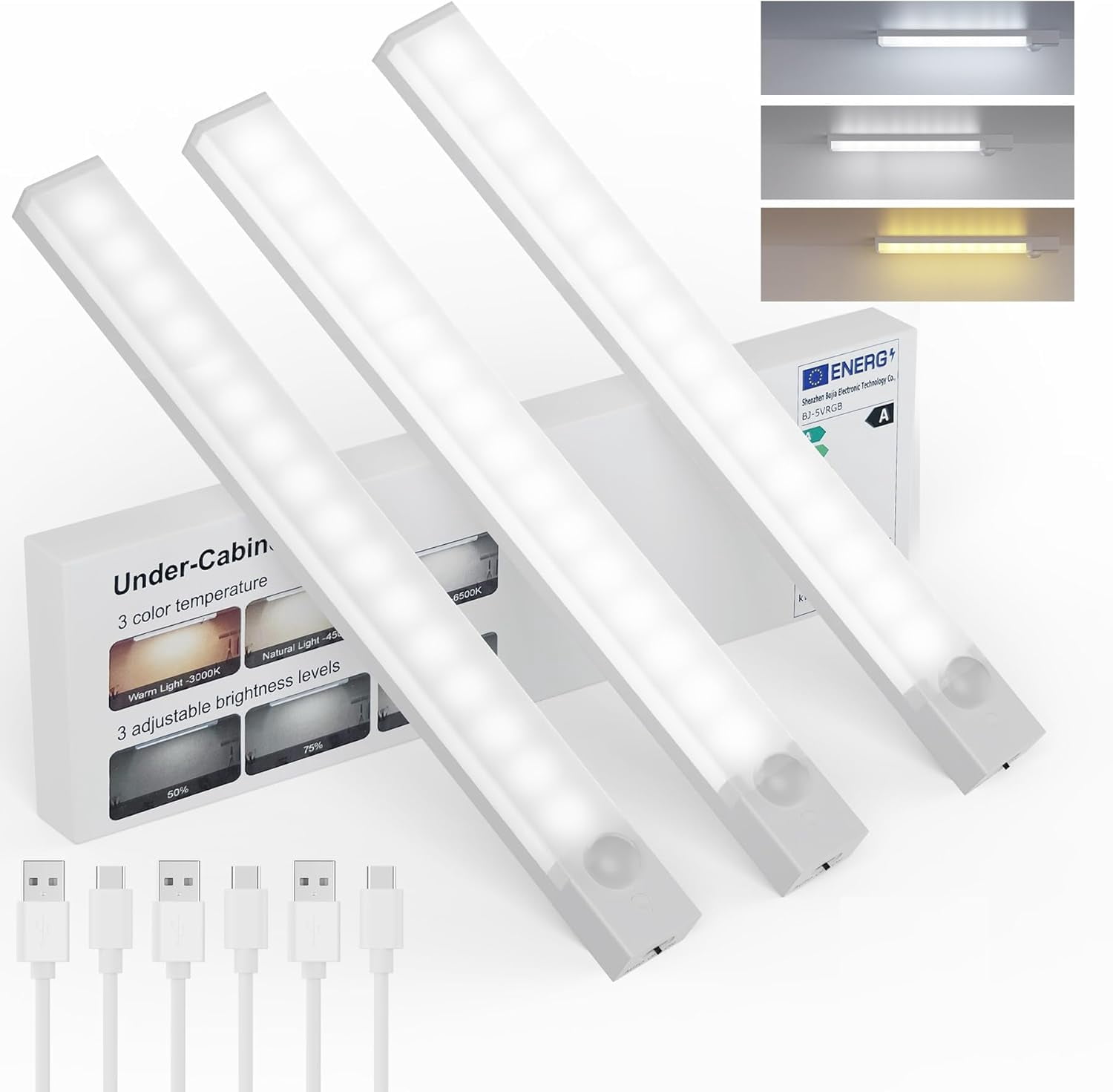 Under Cabinet Lights 8 Inch 3-Pack, Rechargeable Battery Operated ...