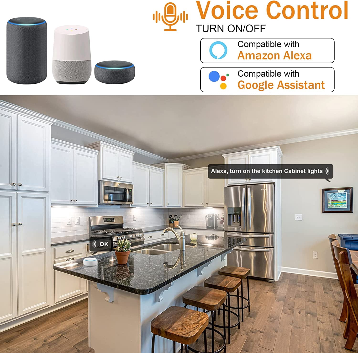 Under Cabinet Lights Kit, LED Smart Dimmable Strip Lighting Fixtures ...