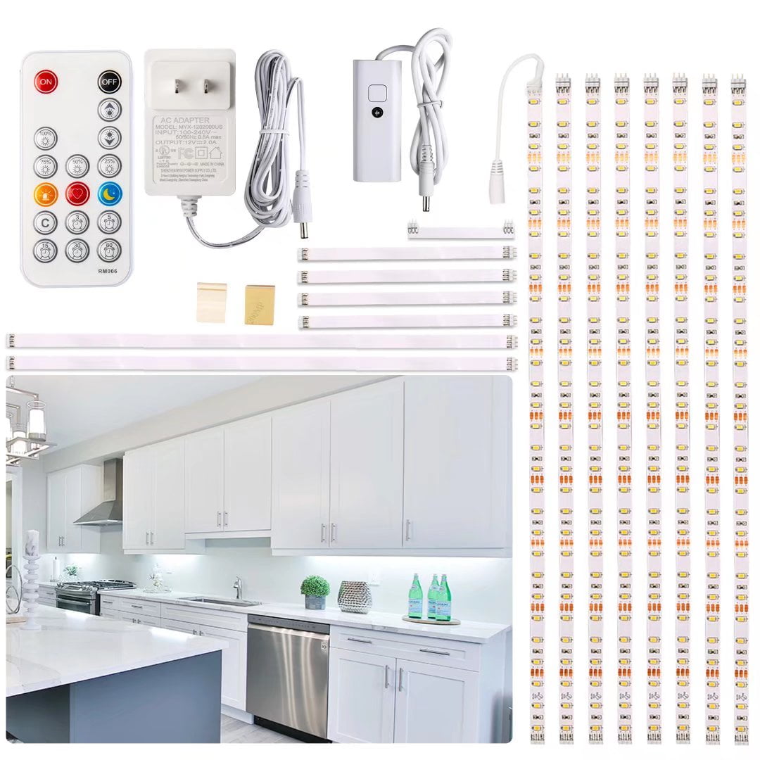 Wobane LED Lighting Kit, 8 Under Cabinet Light Bars, 24W, RF Remote ...
