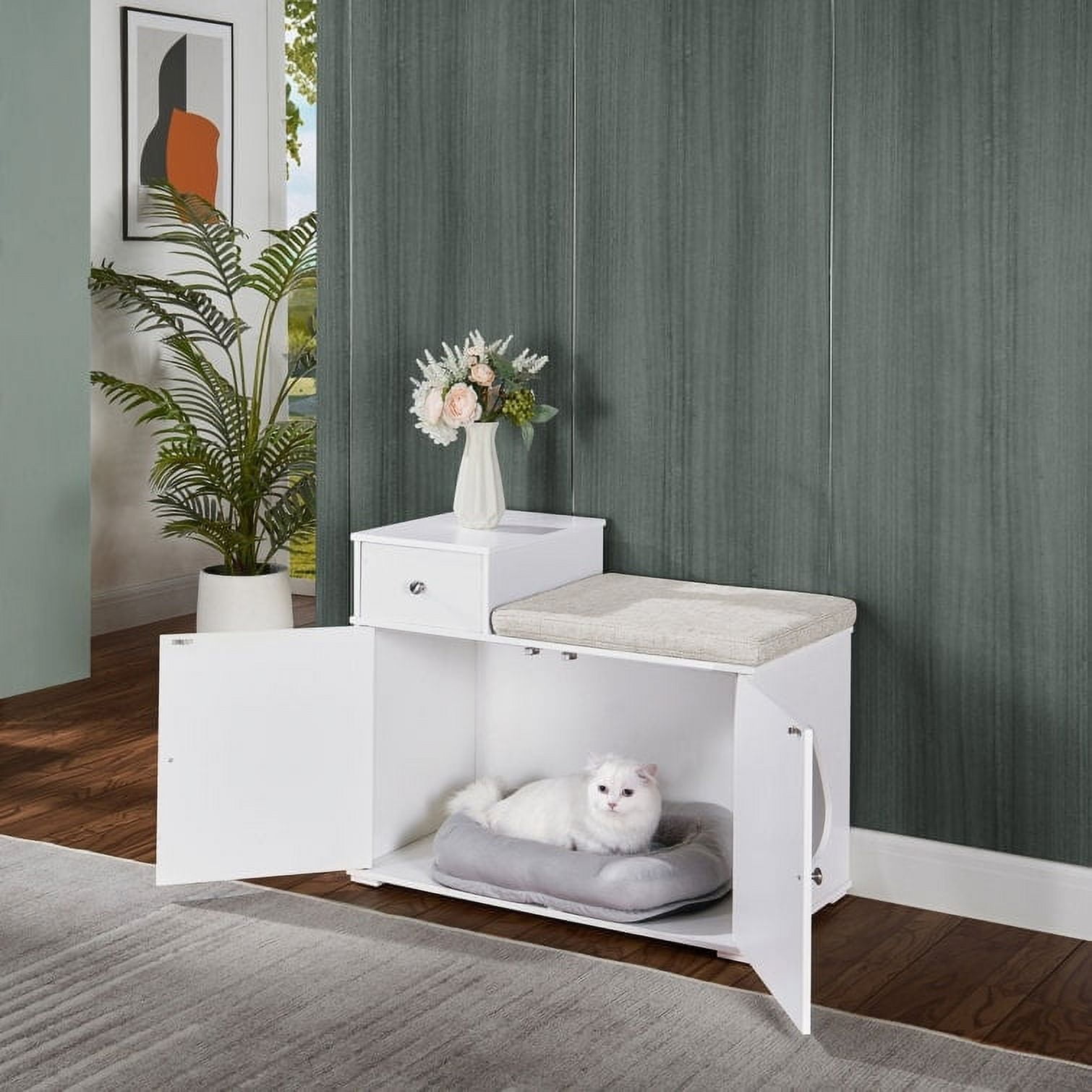 Cabinet Litter Box Hidden, Cat House White - Walmart.com