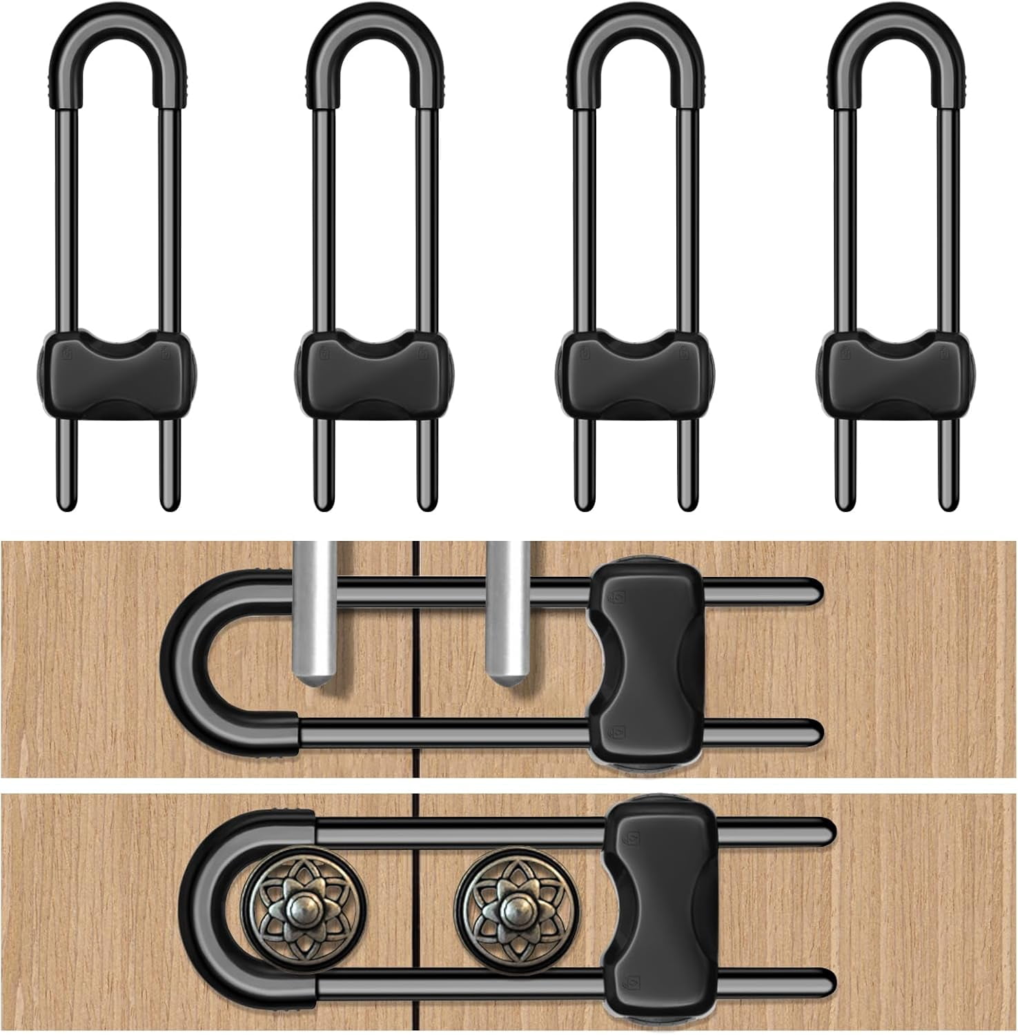 Cabinet Locks for Babies,Child Proof Cabinet Locks,4 Pack U-Shaped Baby ...