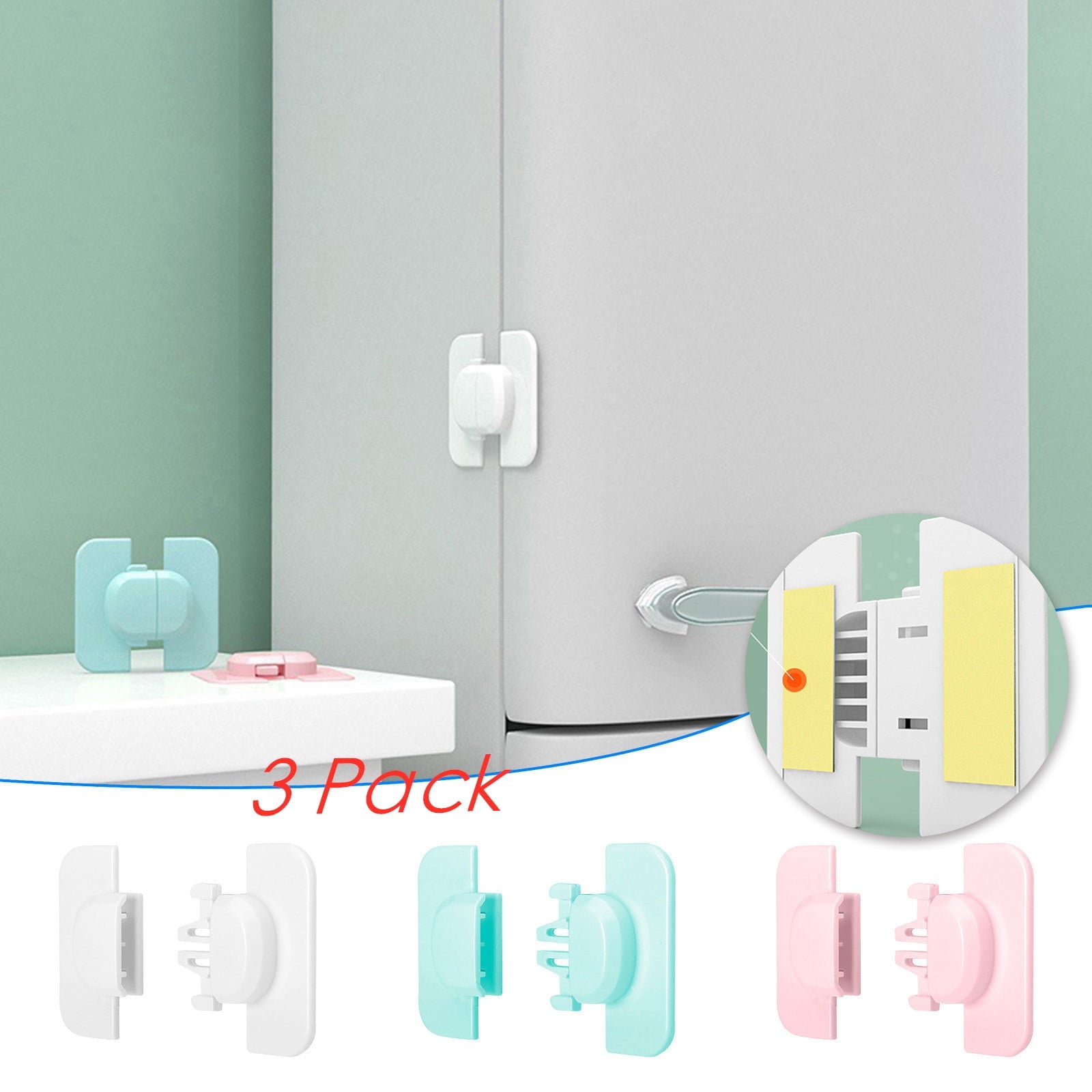 Cabinet Locks Baby Proofing 3 Pack Fridge Locks for Kids Refrigerator ...