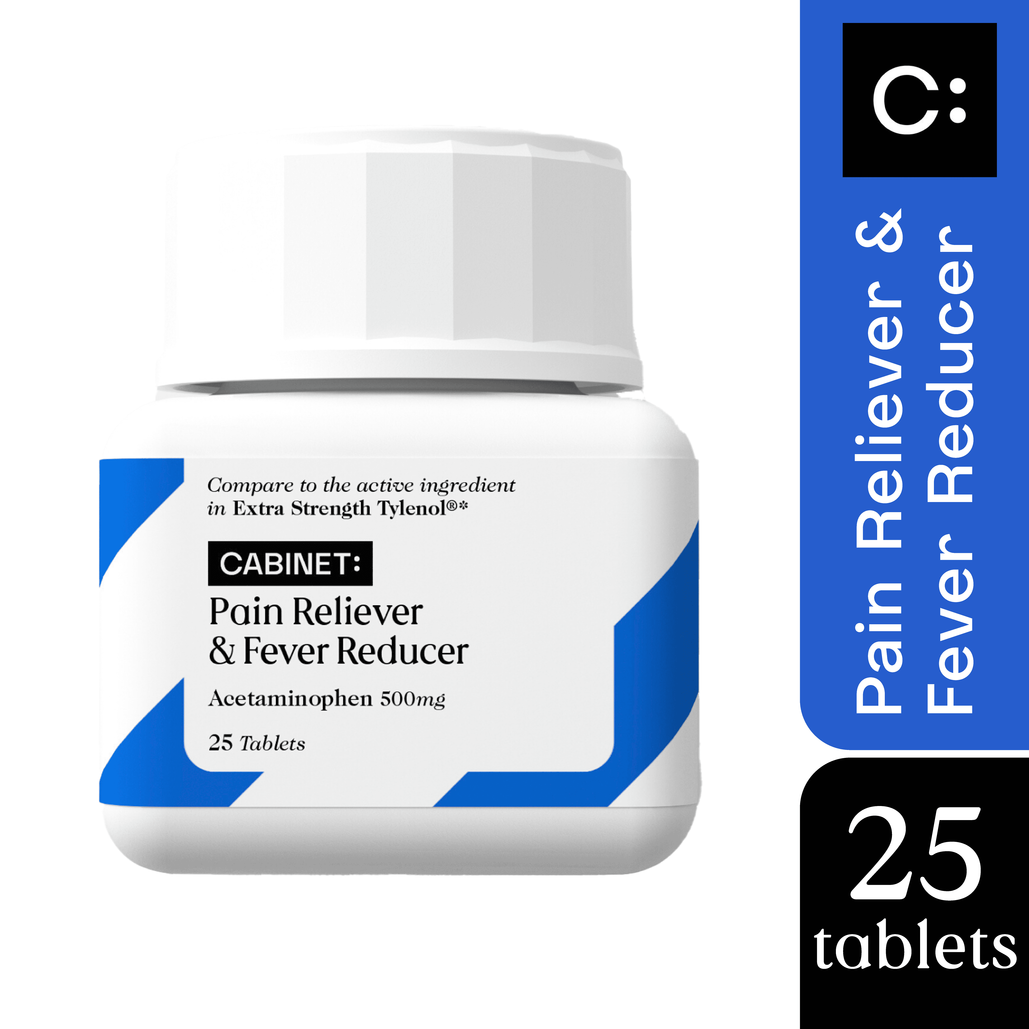Cabinet Mini Pain Reliever and Fever Reducer (Acetaminophen 500mg), 25 ...