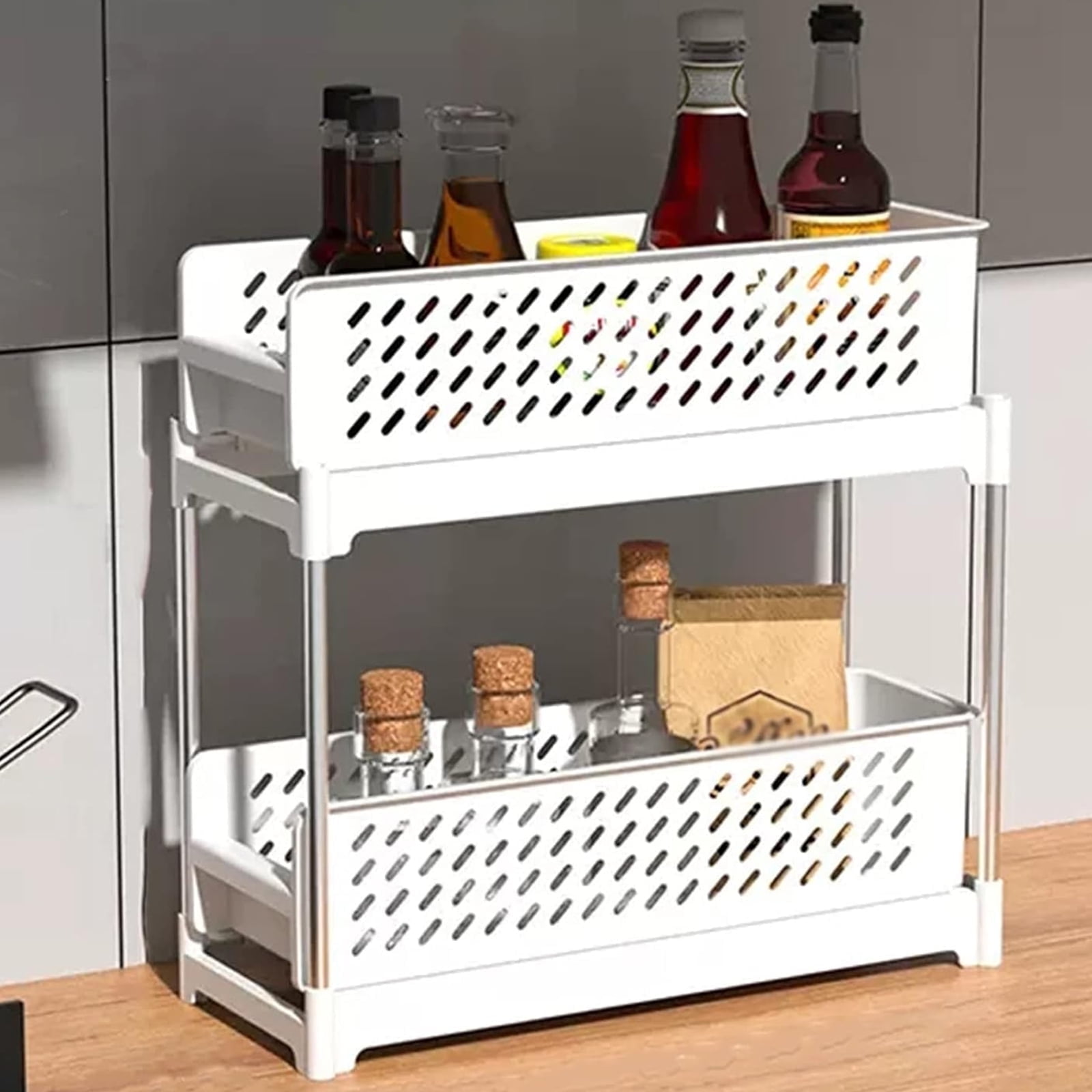 Cabinet Organizer, 2 Tier Plastic Multipurpose Organizer with Divided ...
