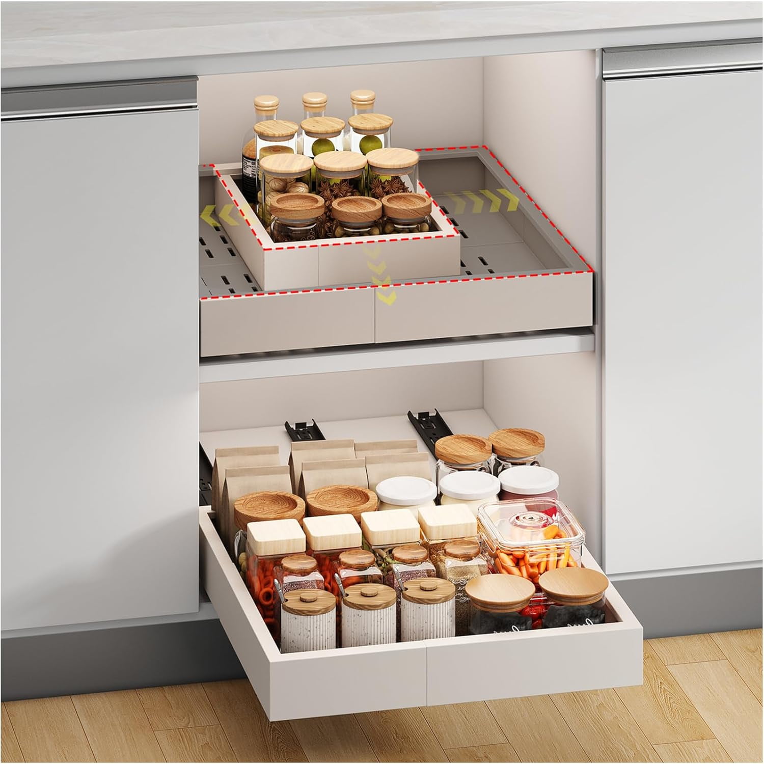 Cabinet Organizer,3 Sliding Rails,Width (11"-16"),Depth (13"-17 ...
