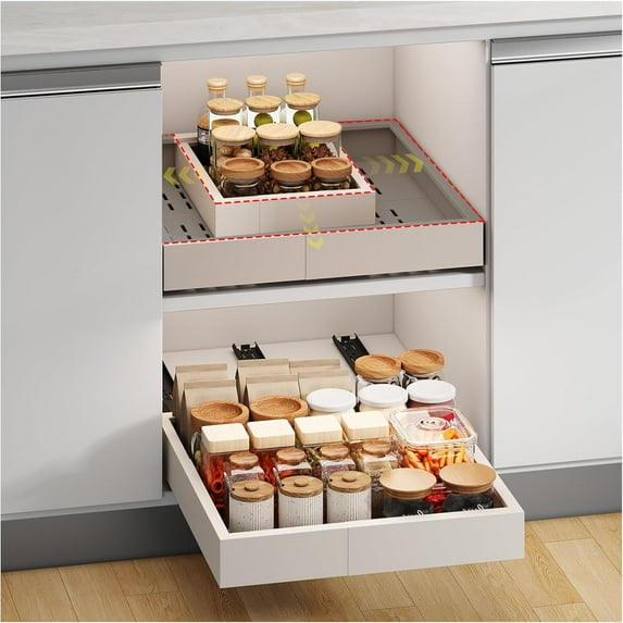 Cabinet Organizer,3 Sliding Rails,Width (11"-16"),Depth (13"-17 ...