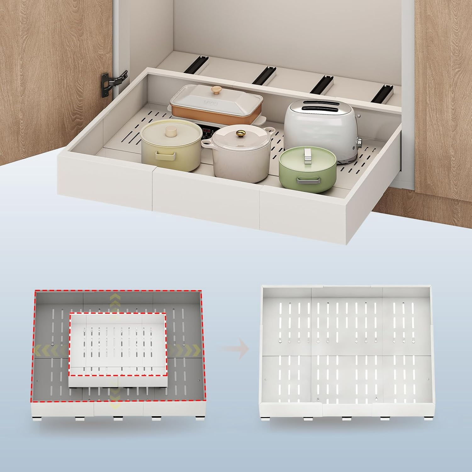Cabinet Organizer,Expandable Width(23"-31"),Depth(17"-24") with 5 Rails ...