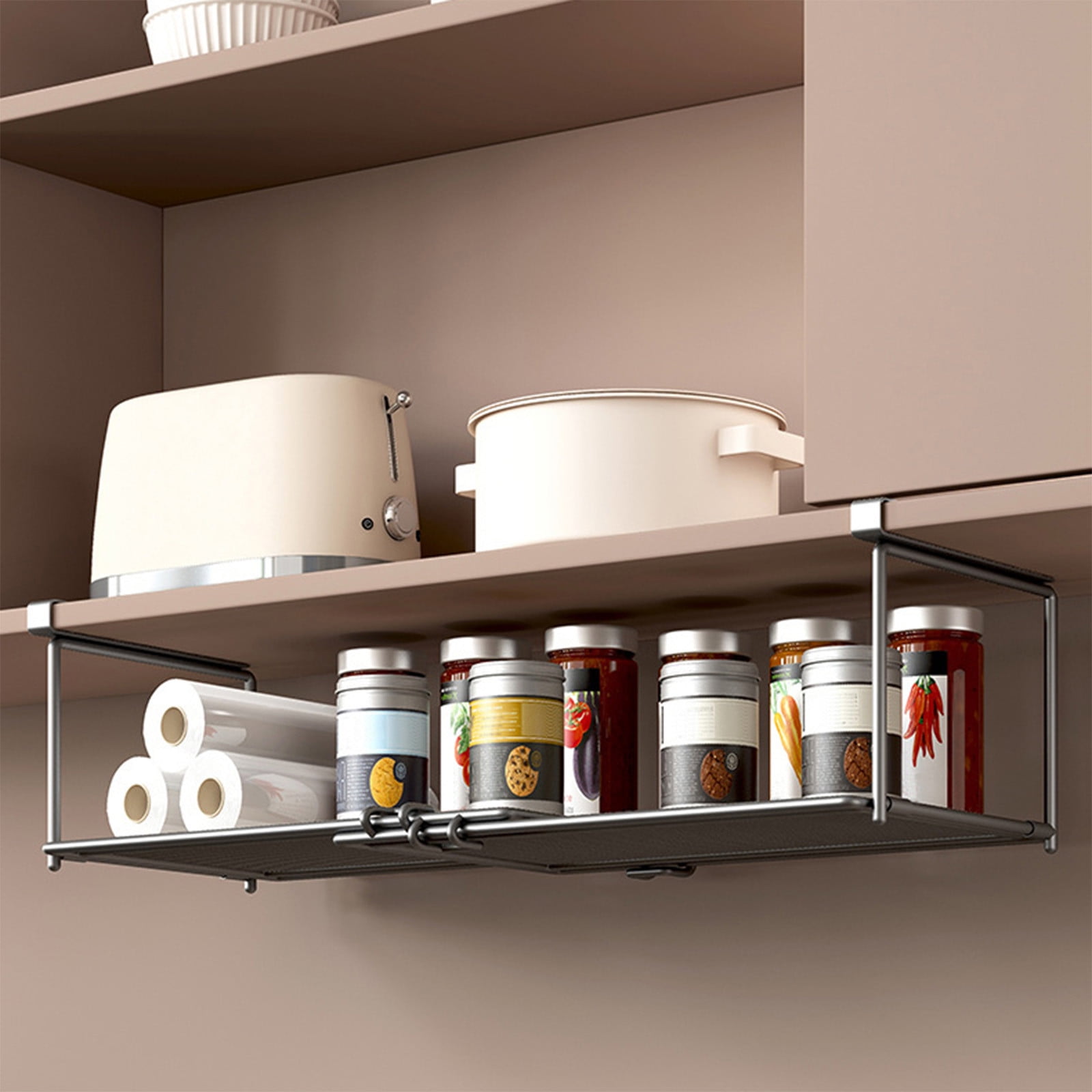 Under Cabinet Organizer with Hooks, 2-Tier Kitchen Storage Rack for ...