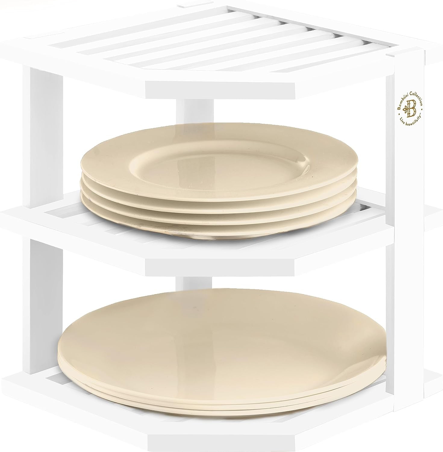 Cabinet Organizer Shelf - Bamboo Corner Rack for Kitchen Counter ...