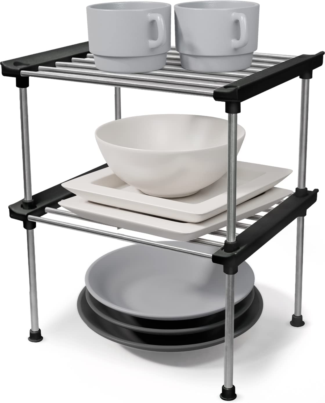 Cabinet Organizer Shelf, Set of 2 Stackable Kitchen Counter Shelves ...