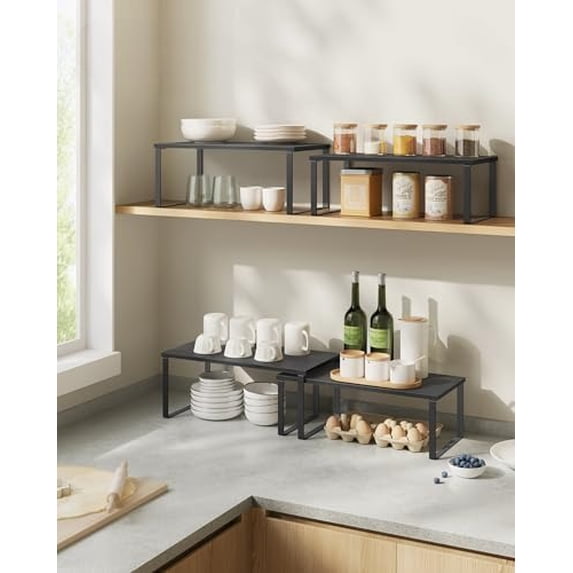 Cabinet Organizer Shelf, Set of 4 Kitchen Counter Shelves, Kitchen ...