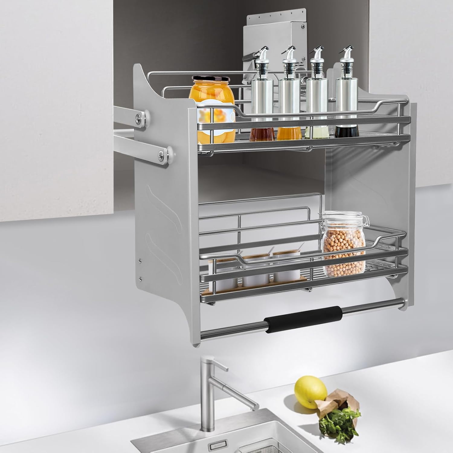 Cabinet Pull-Down Shelf, 2 Tier Pull-Down Dish Rack, Pull Down Heavy ...