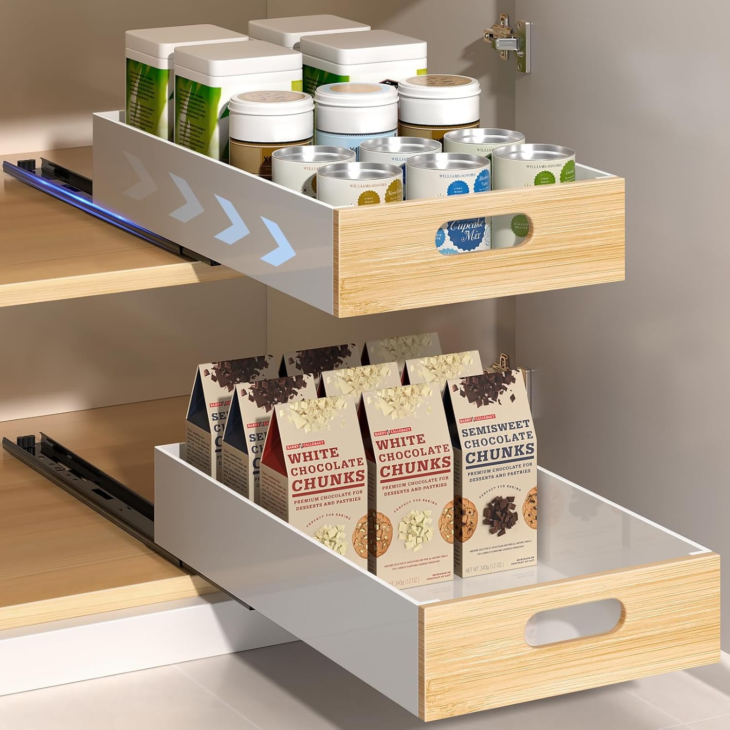 Cabinet Pull Out Drawer, Metal Slide Out Shelf with Adhesive Nano Film ...