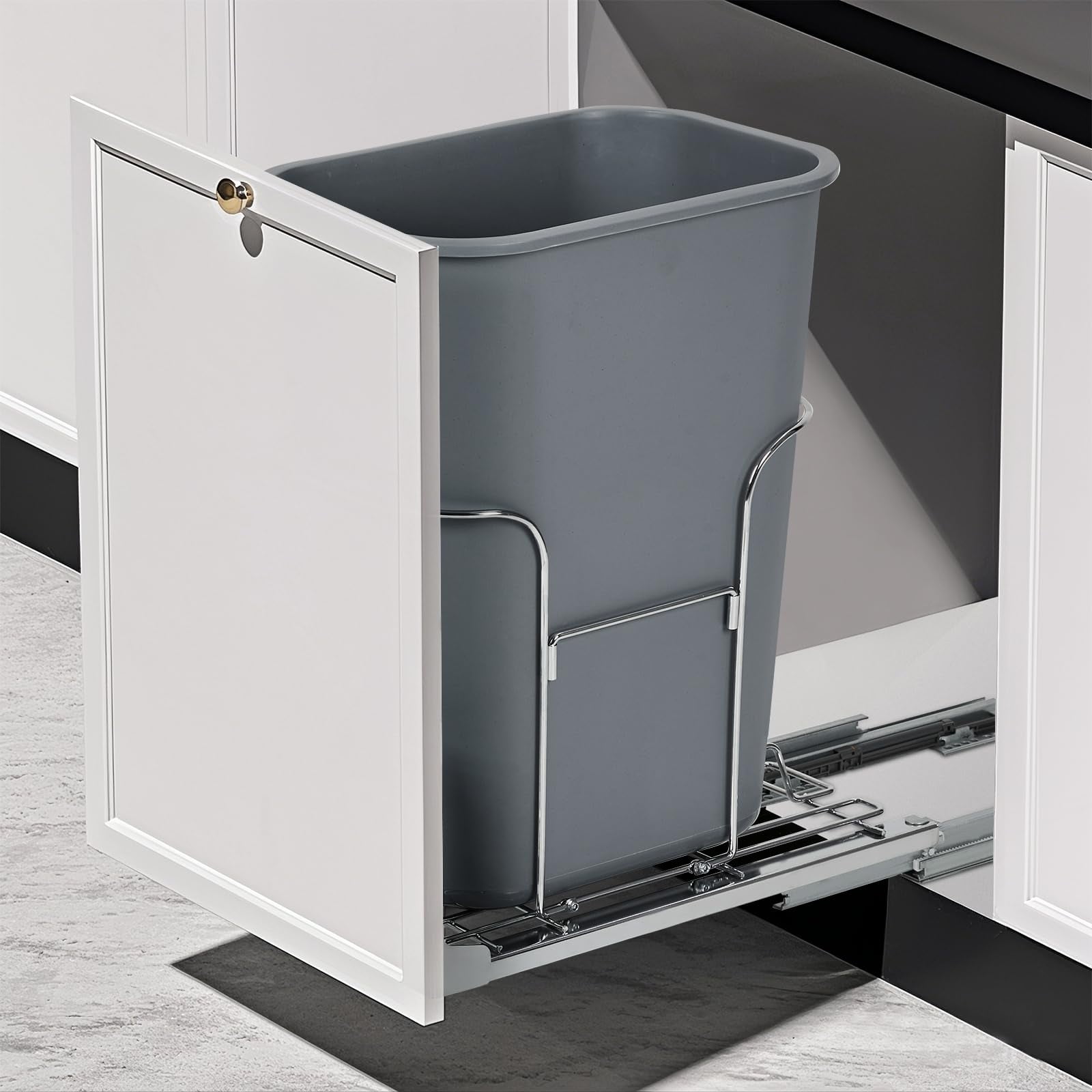 Cabinet Pull-Out Trash Can, Stainless Steel Slide-Out Trash Can Rack ...