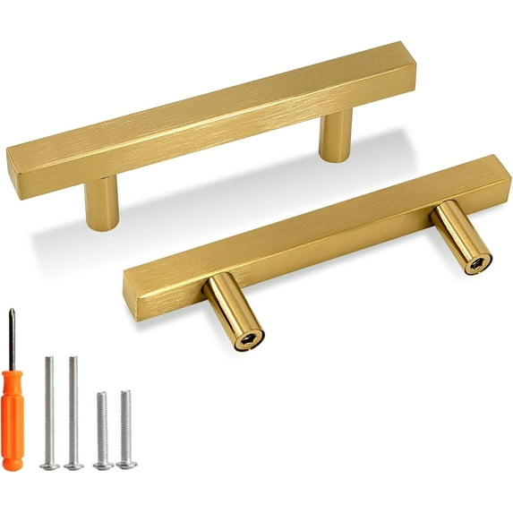 Gold Cabinet Pulls Handles 5 Pack, 3 Inch Square Drawer Pulls 76mm Hole ...