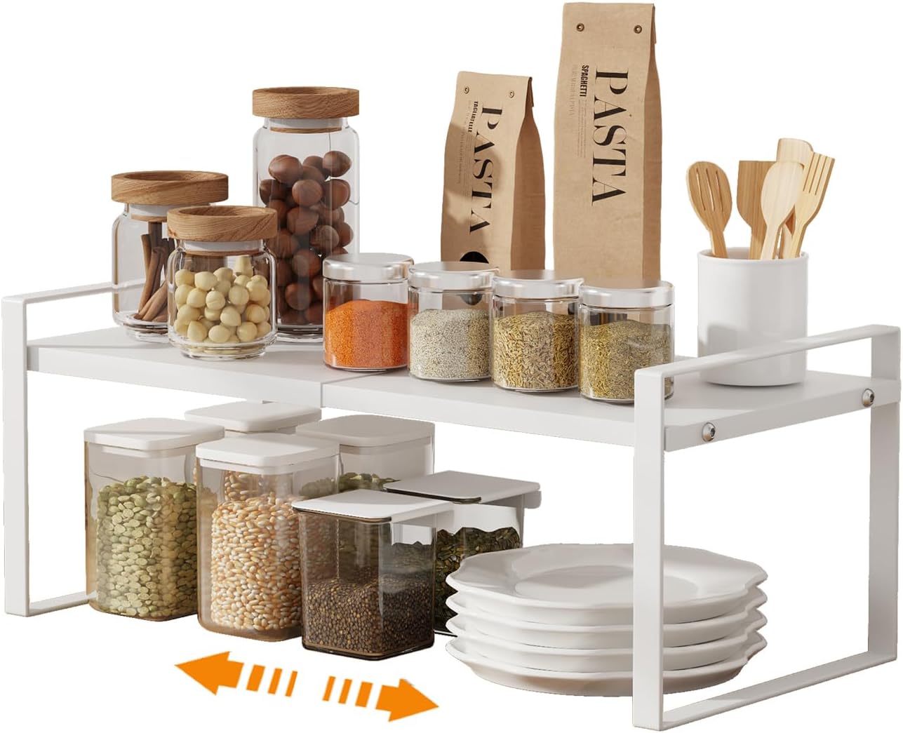 Cabinet Shelf Expandable Height Adjustable Organizer Riser for Kitchen ...