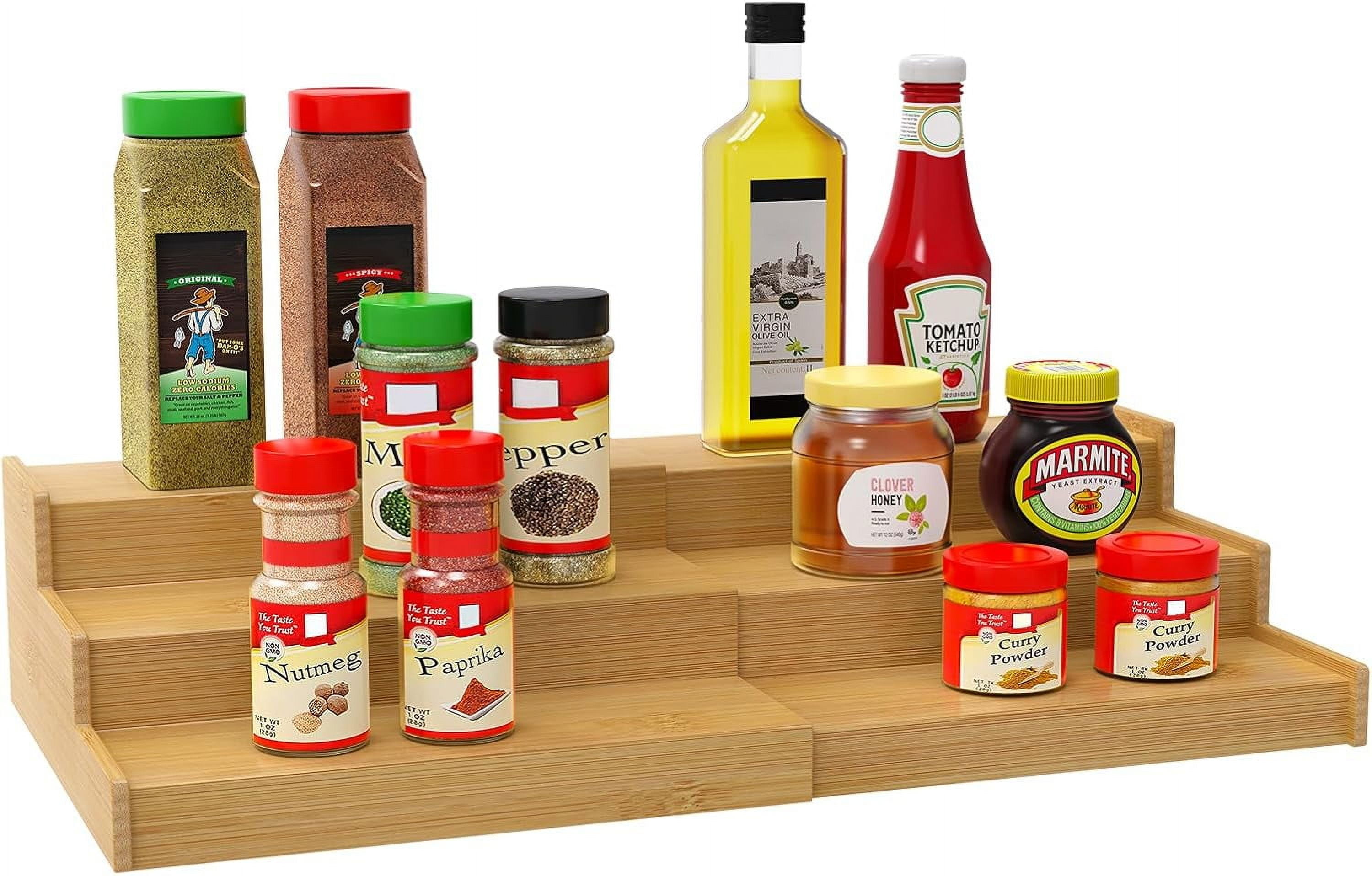 Cabinet Spice Rack Storage Rack, Three-Tier Expandable Bamboo Condiment ...