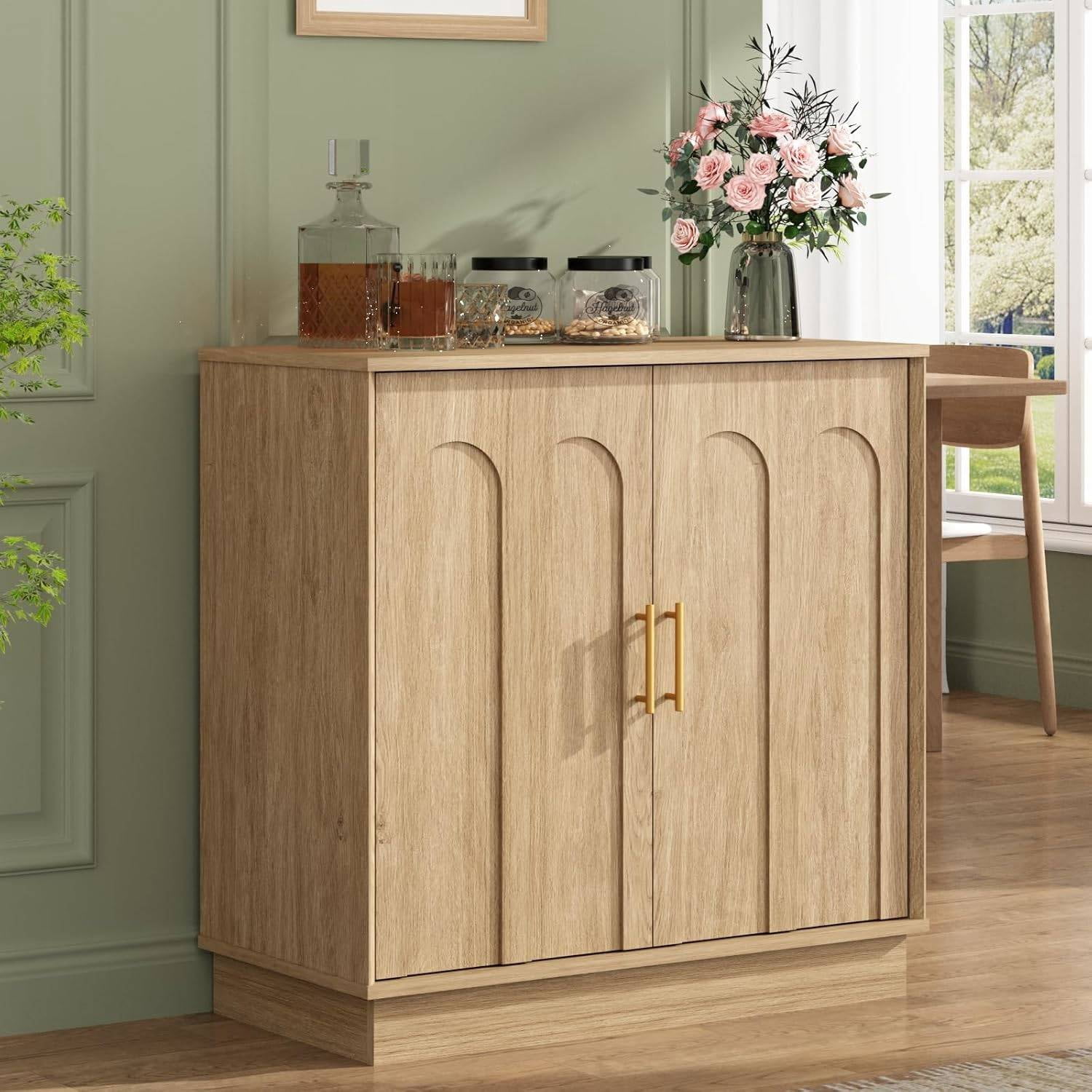 Cabinet with Storage, 2 Door Sideboard Credenza with Arch Design and ...