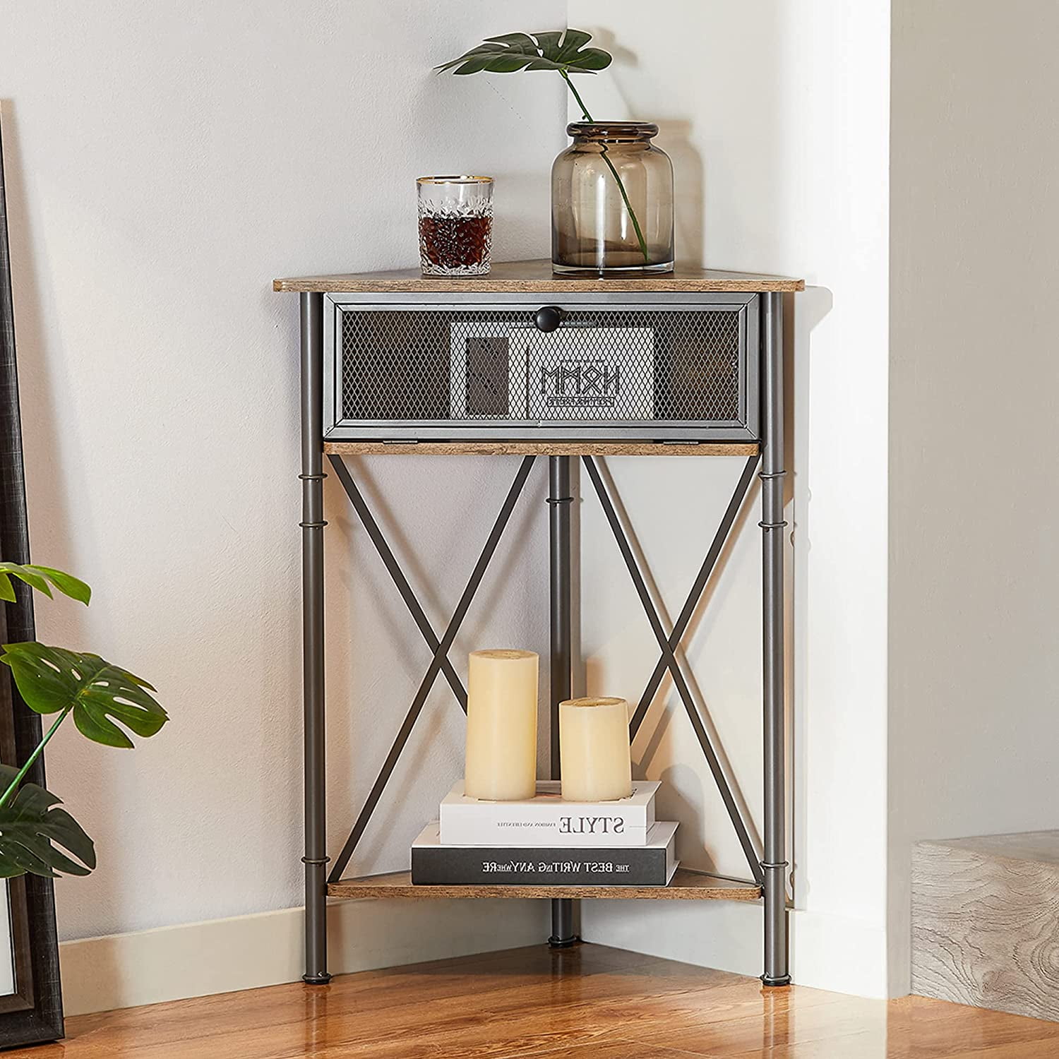 Cabinet/Table, 3-Tier Display Shelves with Protection Door Metal Frame ...