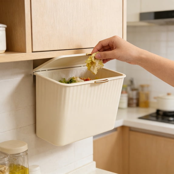Aff*ordable！Cabinet Wall Hanging Trash Can, No Punching Plastic Storage ...