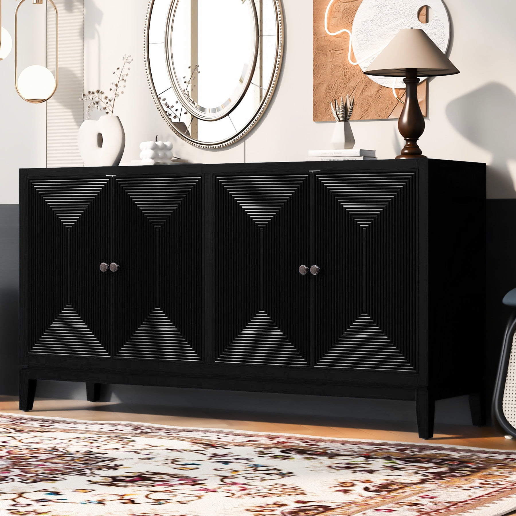 Cabinet With Vertical Line Pattern And Ample Storage Sleek For Study ...