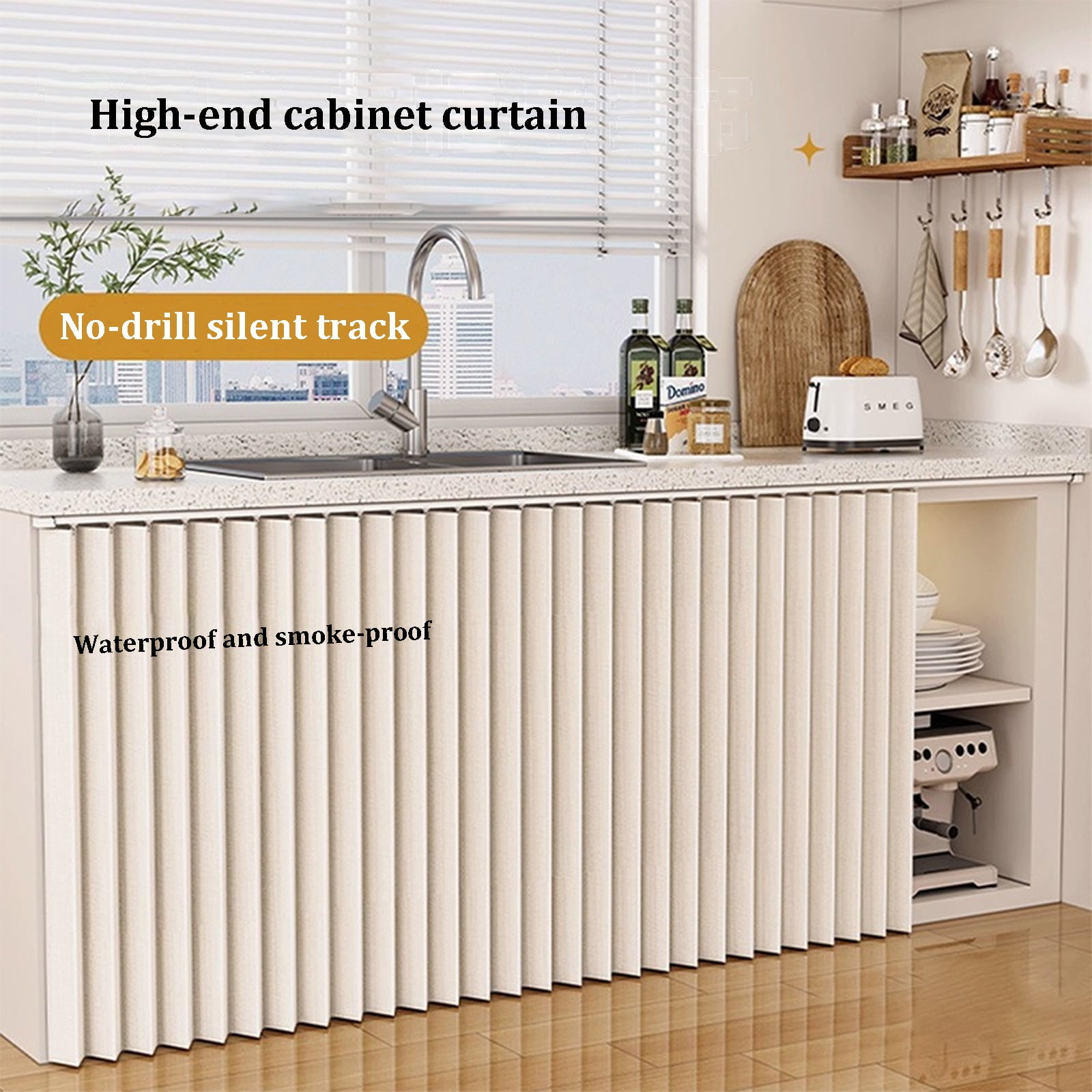 Cabinet curtain for kitchen, foldable under-cabinet curtain, dustproof ...