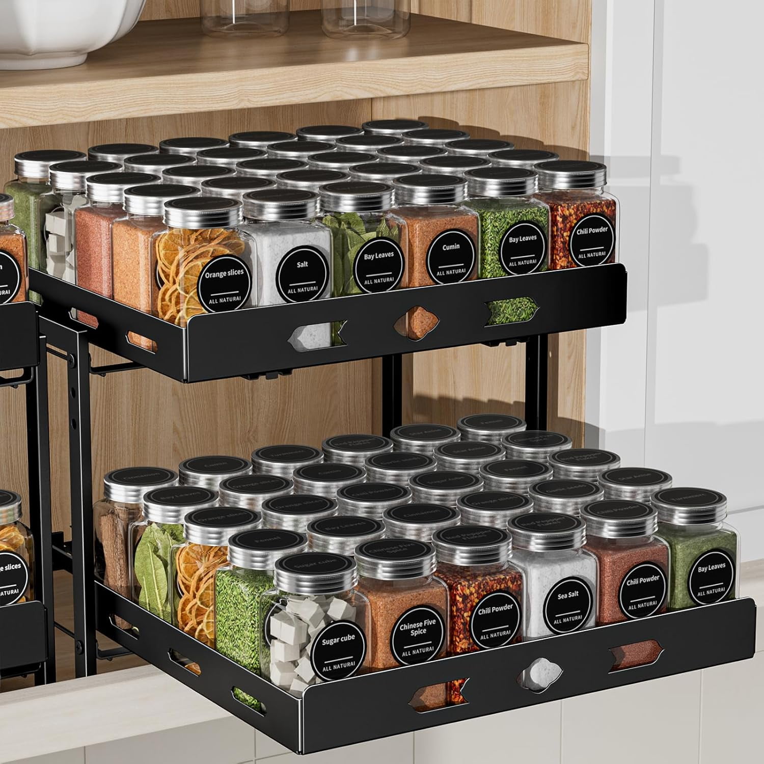 Cabinet spice organization, spice rack, vertically adjustable spice ...