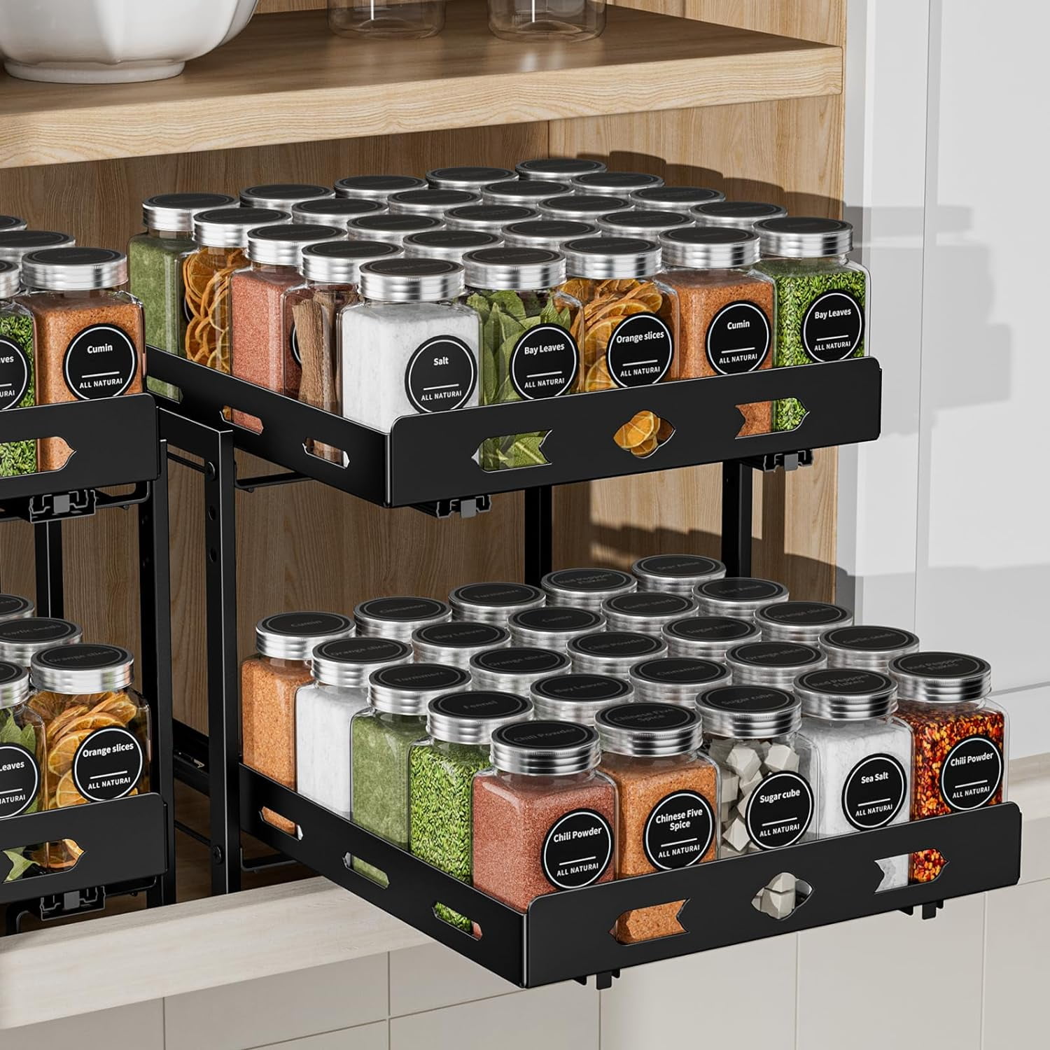 Cabinet spice organization, spice rack, vertically adjustable spice ...