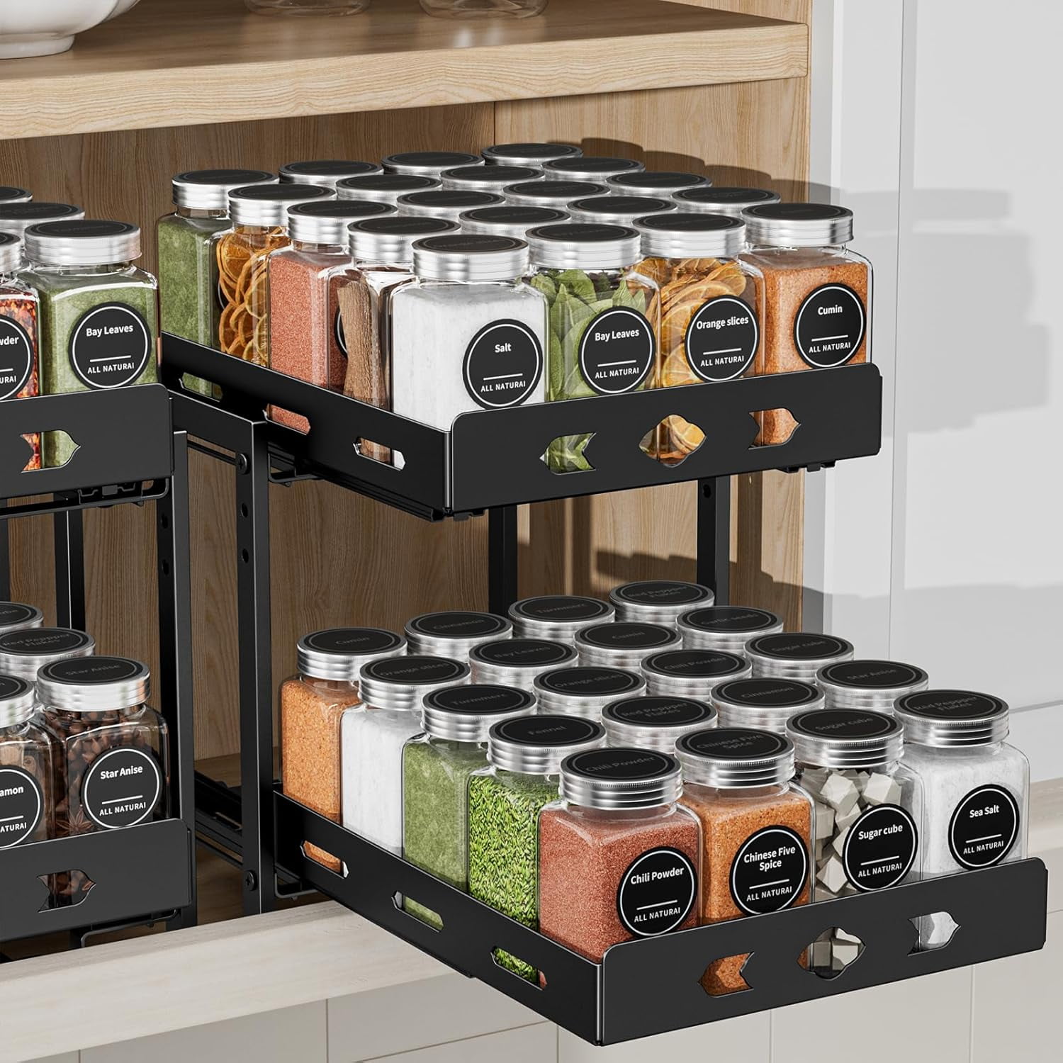 Cabinet spice organization, spice rack, vertically adjustable spice rack pull-out for kitchen ...