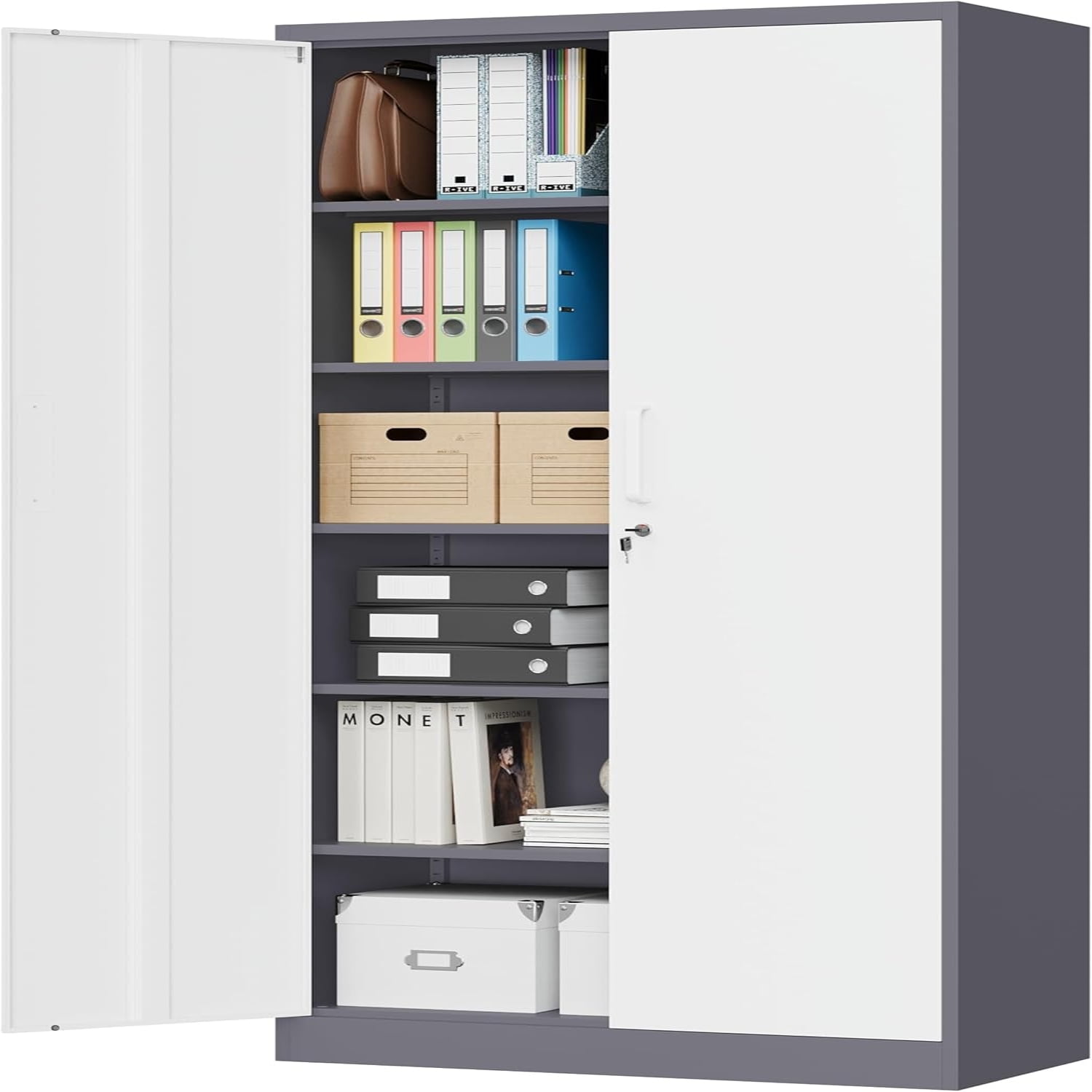 Cabinet with Doors and Shelves Metal Cabinet with Drawer Tall Locking ...