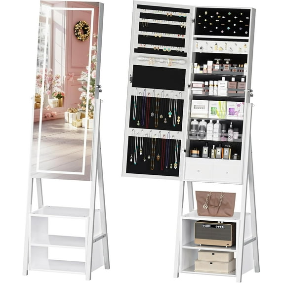 Cabinet with Lights, 63" Full Length Mirror with Storage, Lockable ...